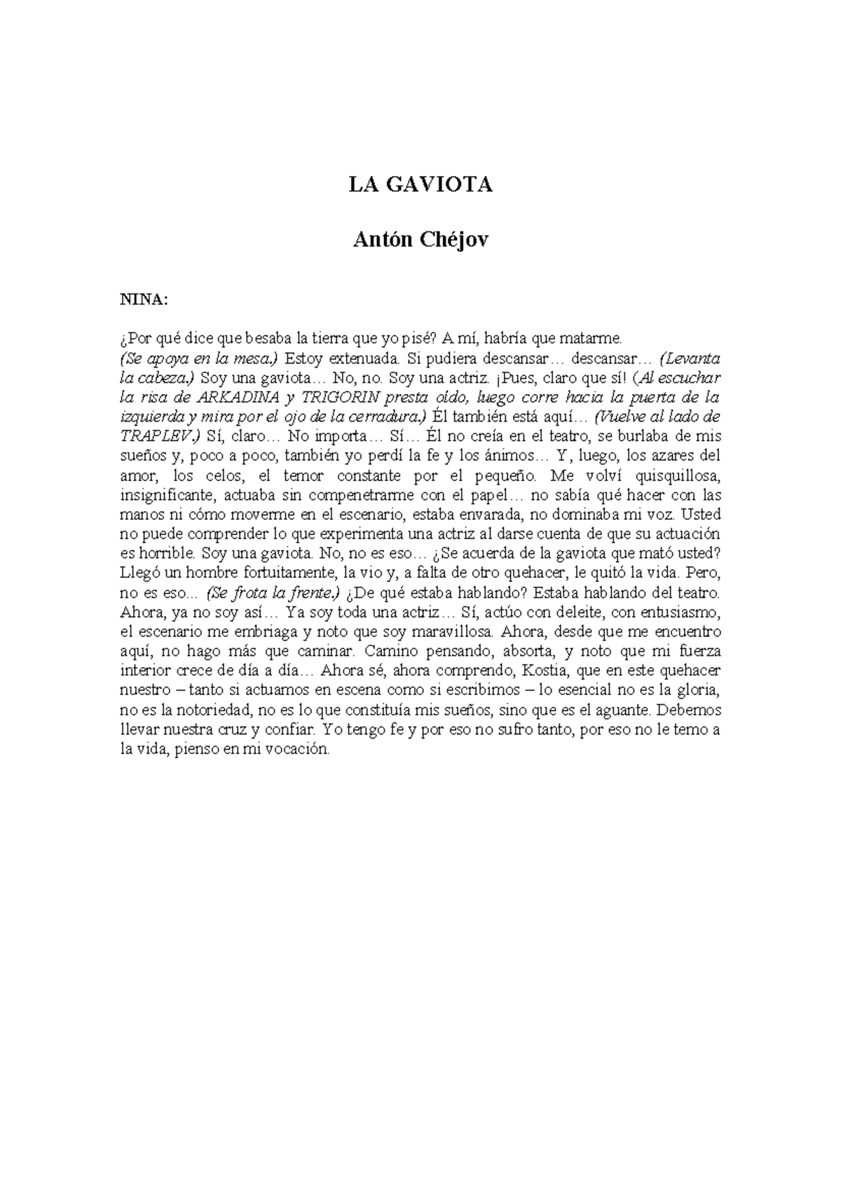 La gaviota (Nina) - Interpretación musical - LA GAVIOTA Antón Chéjov ...