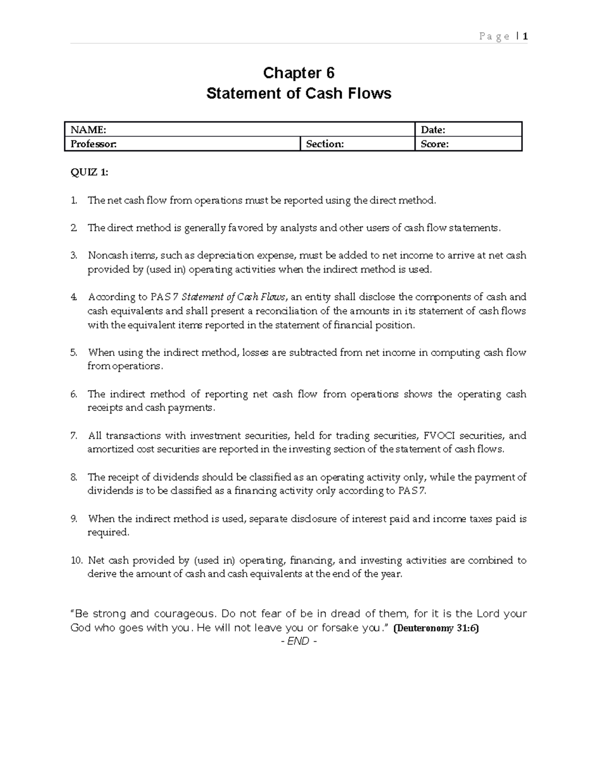 Pdfcoffee - Cash flow - Chapter 6 Statement of Cash Flows NAME: Date ...