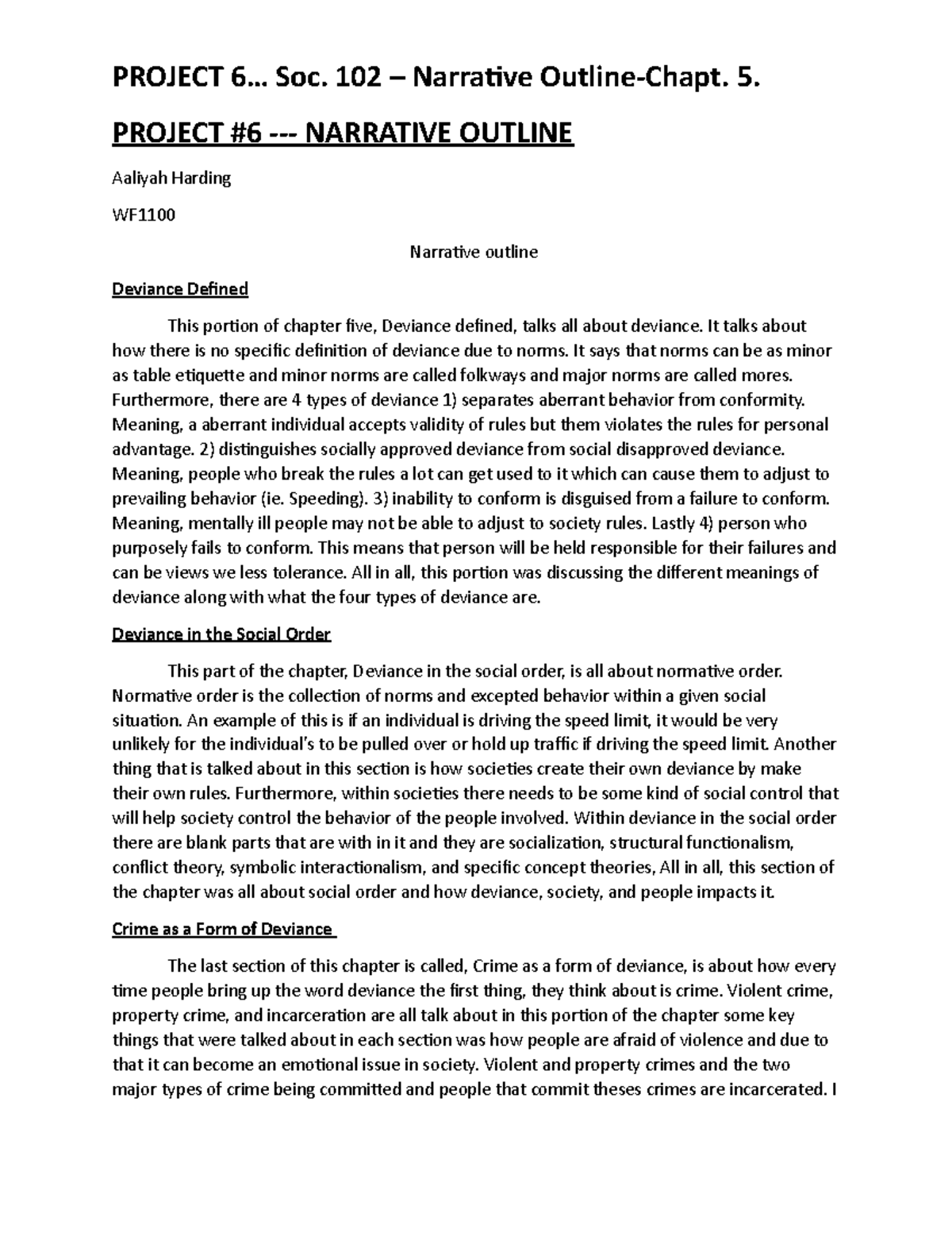 Project 6 - Narrative Outline Chp 5 - PROJECT 6... Soc. 102 – Narrative ...