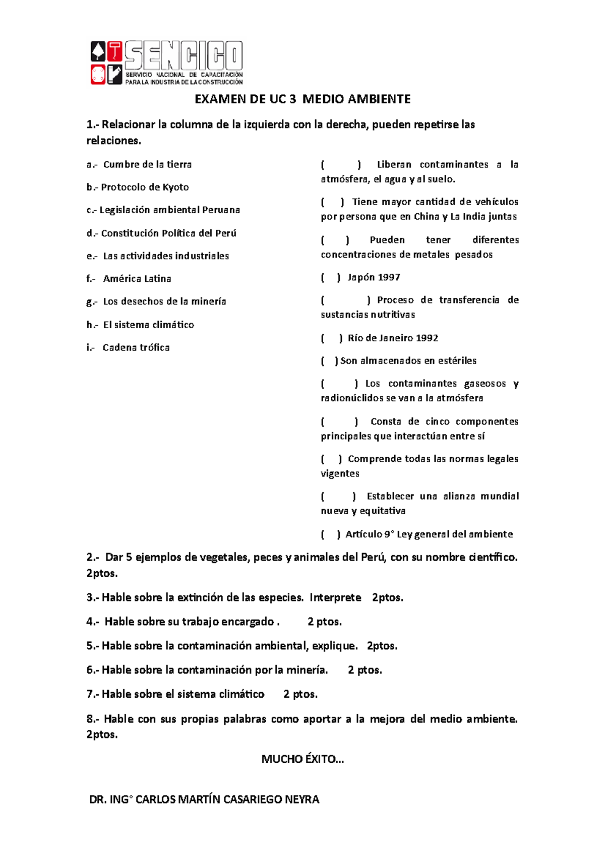 Examen DE UC 3 Medio Ambiente - EXAMEN DE UC 3 MEDIO AMBIENTE 1 ...
