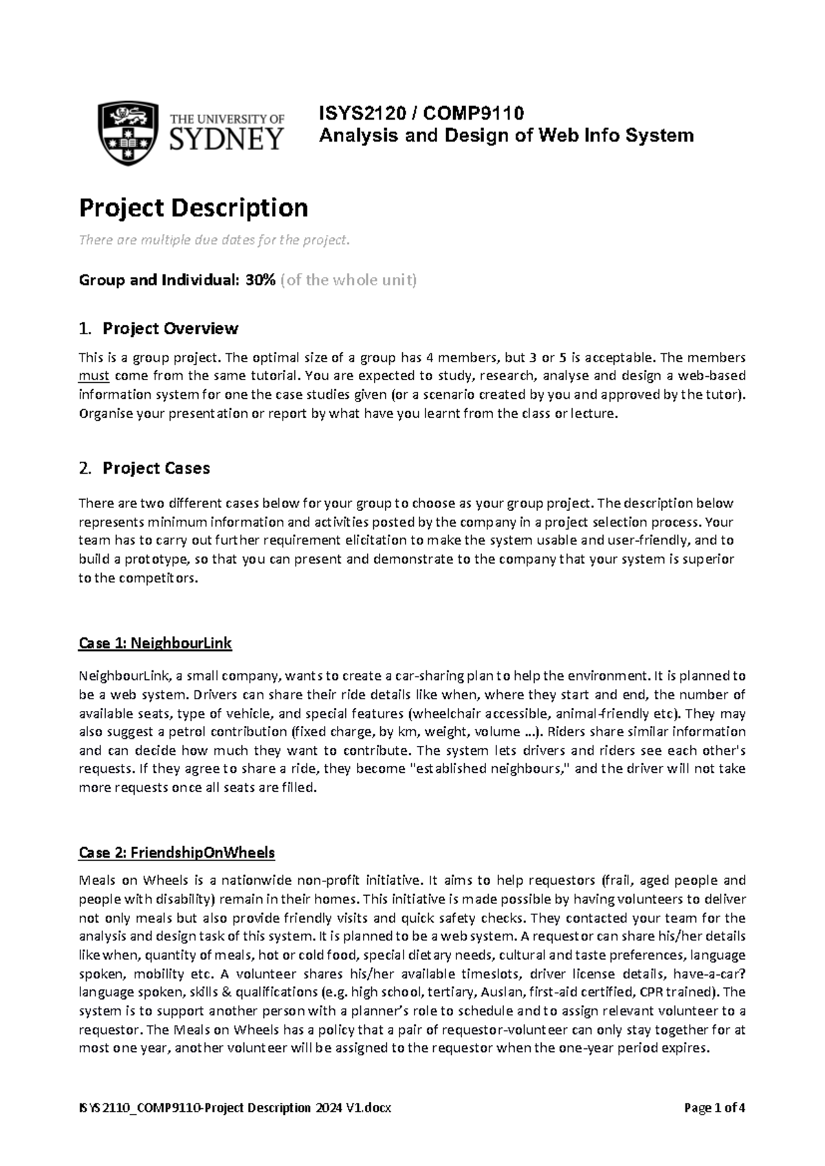 ISYS2110 COMP9110-Project Description 2024 V1 - ISYS2120 / COMP ...