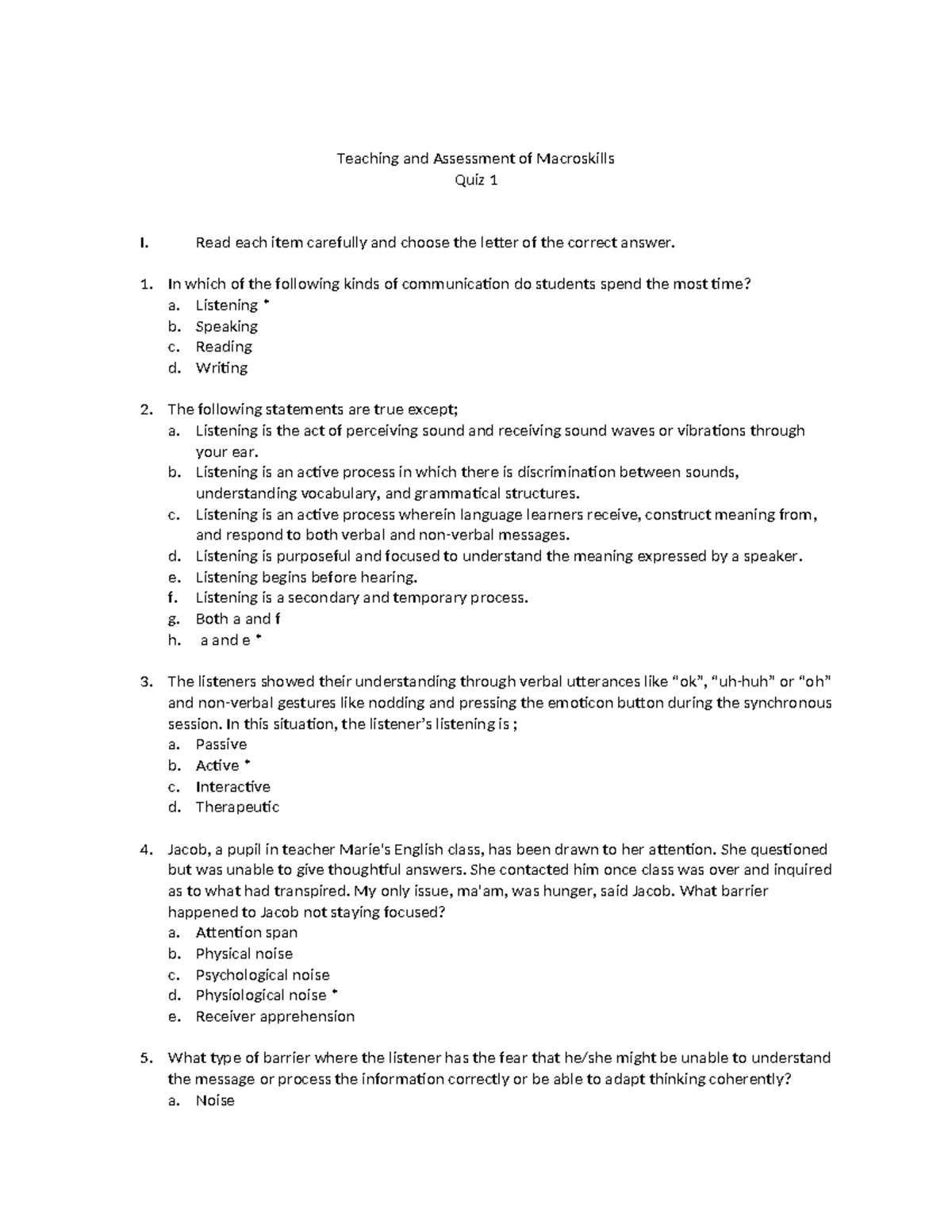 Macro quiz 1 - This is a quiz about Teaching and Assessing Listening ...
