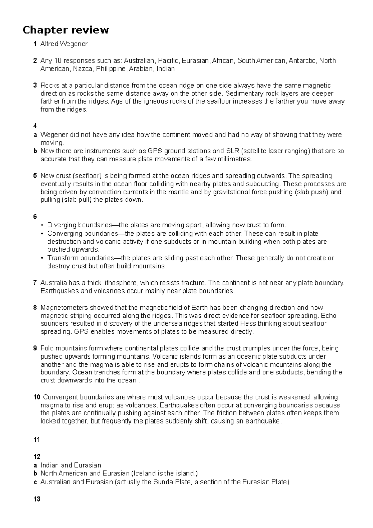 Answers to Chapter review questions - Chapter review 1 Alfred Wegener 2 ...