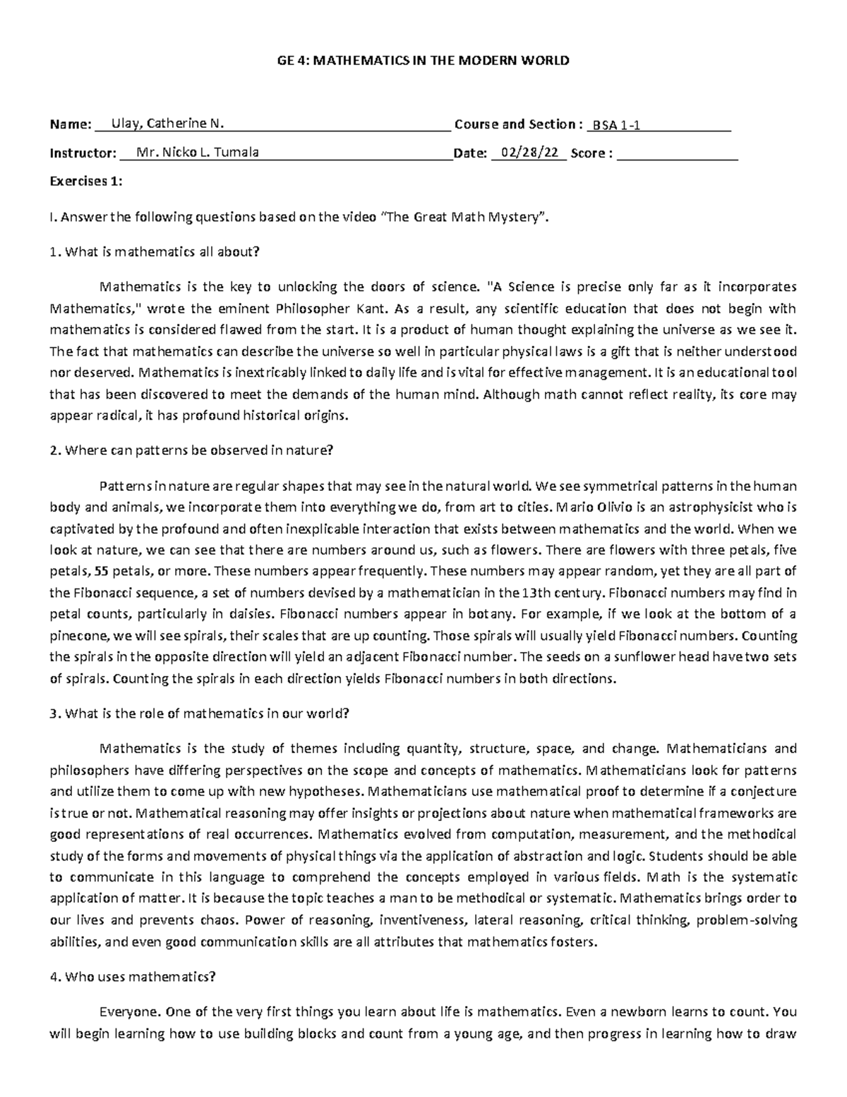 Ulay, Catherine N - Exercise 1 (The Great Math Mystery) - Ulay ...