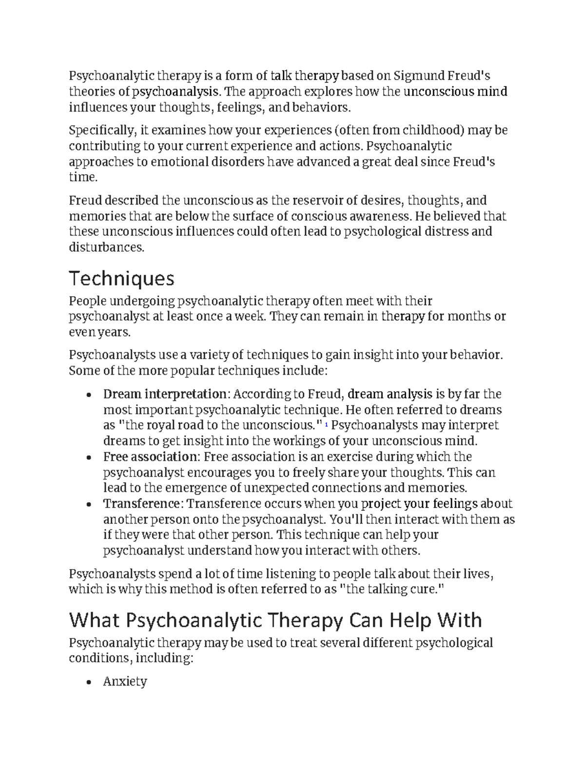 Psychoanalytic therapy notes - The approach explores how the ...