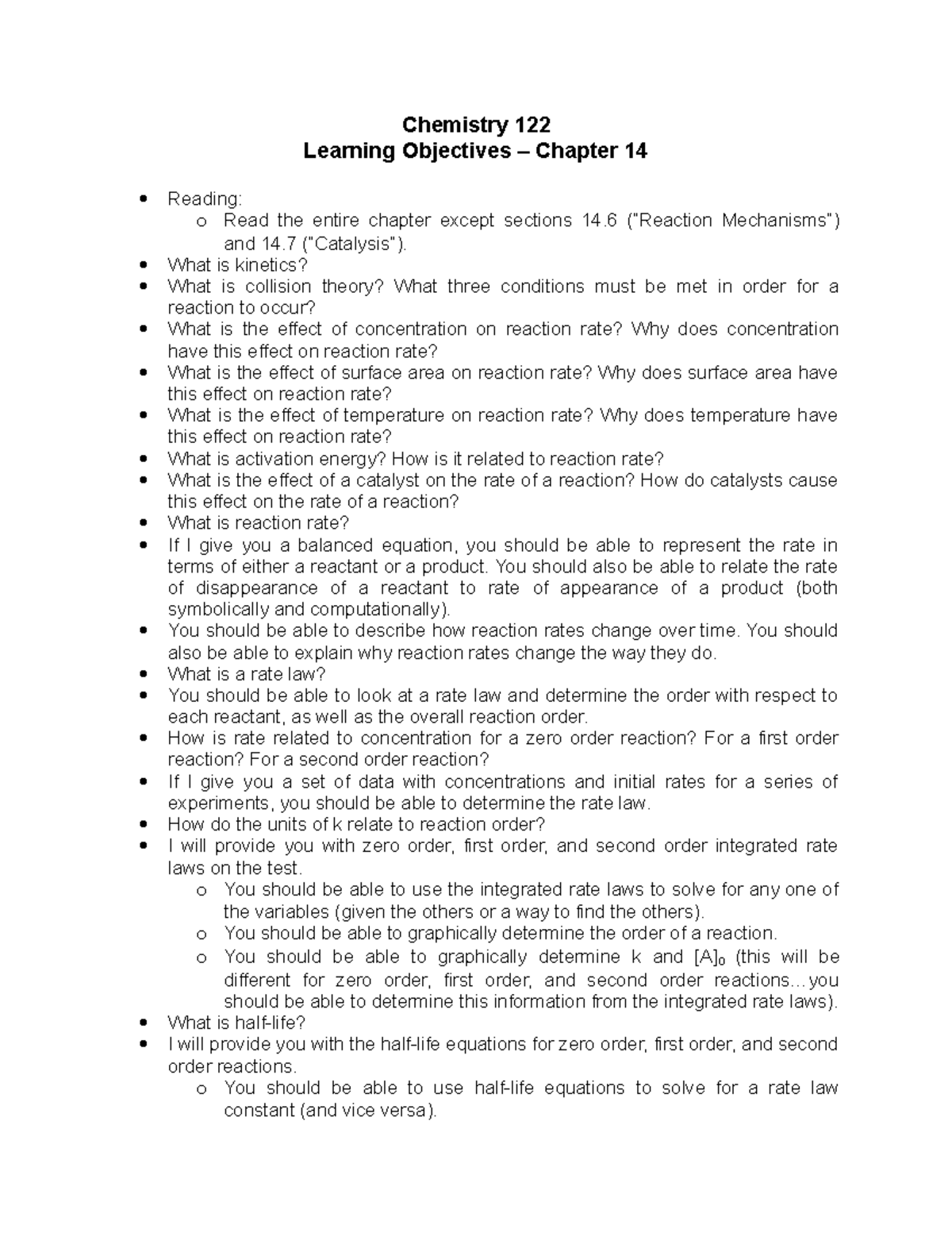 Chem 122 Chpt 14 Learn Obj - Chemistry 122 Learning Objectives ...