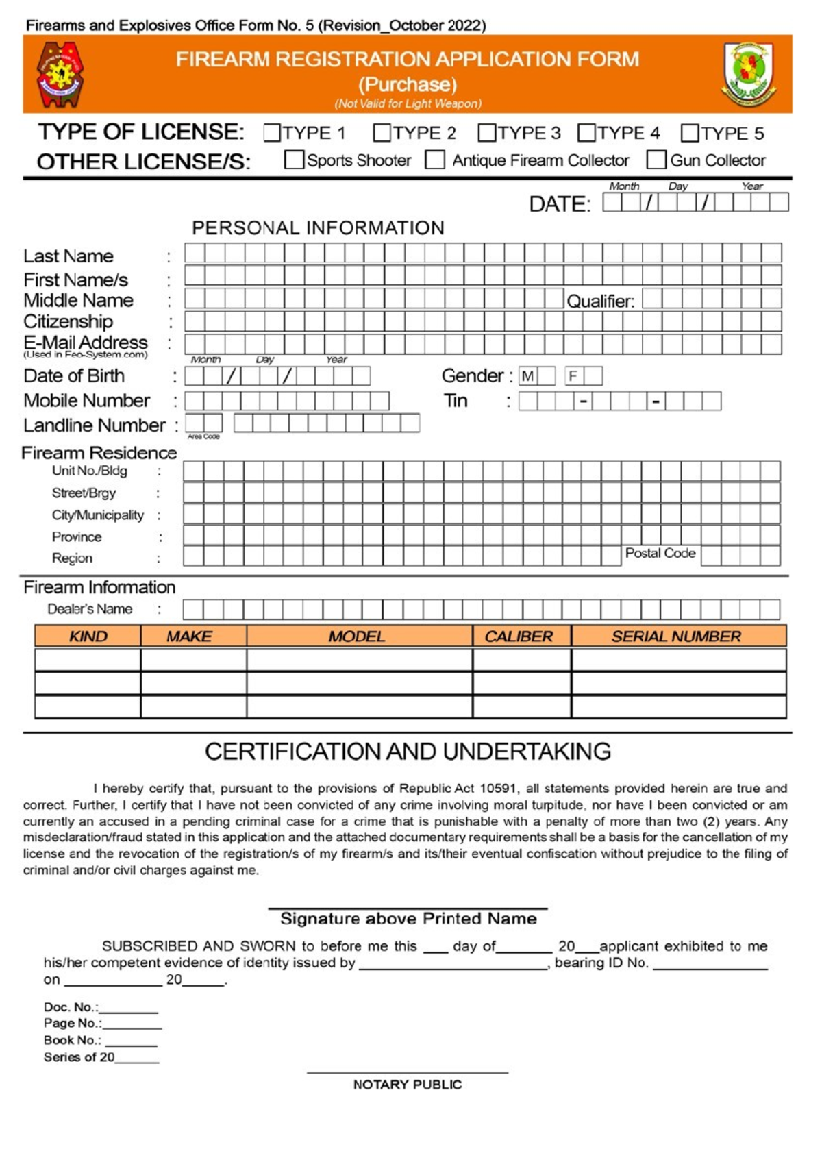 Ltopf-Application-Forms - Firearms and Explosives Office Form No. 5 ...