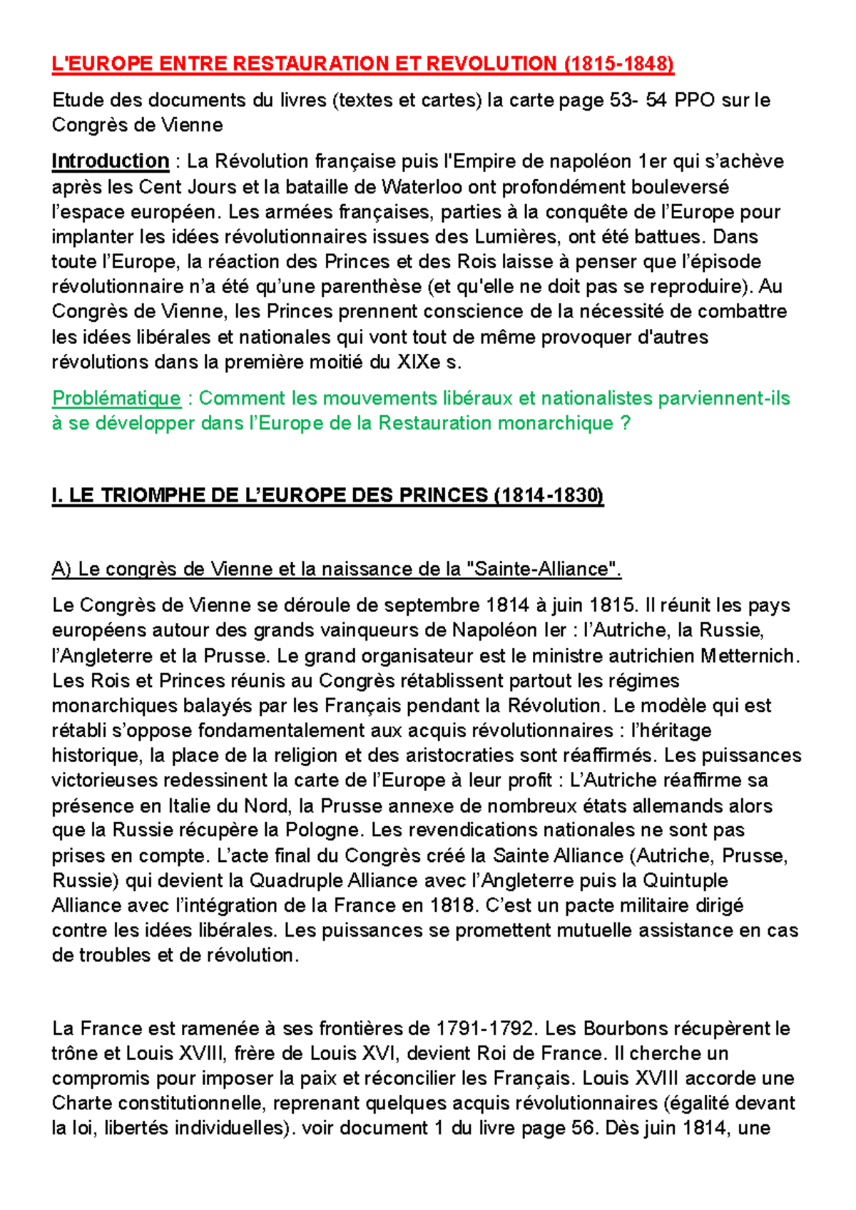 L'Europe entre Restauration et Révolutions (1815-1848) - L'EUROPE ENTRE ...