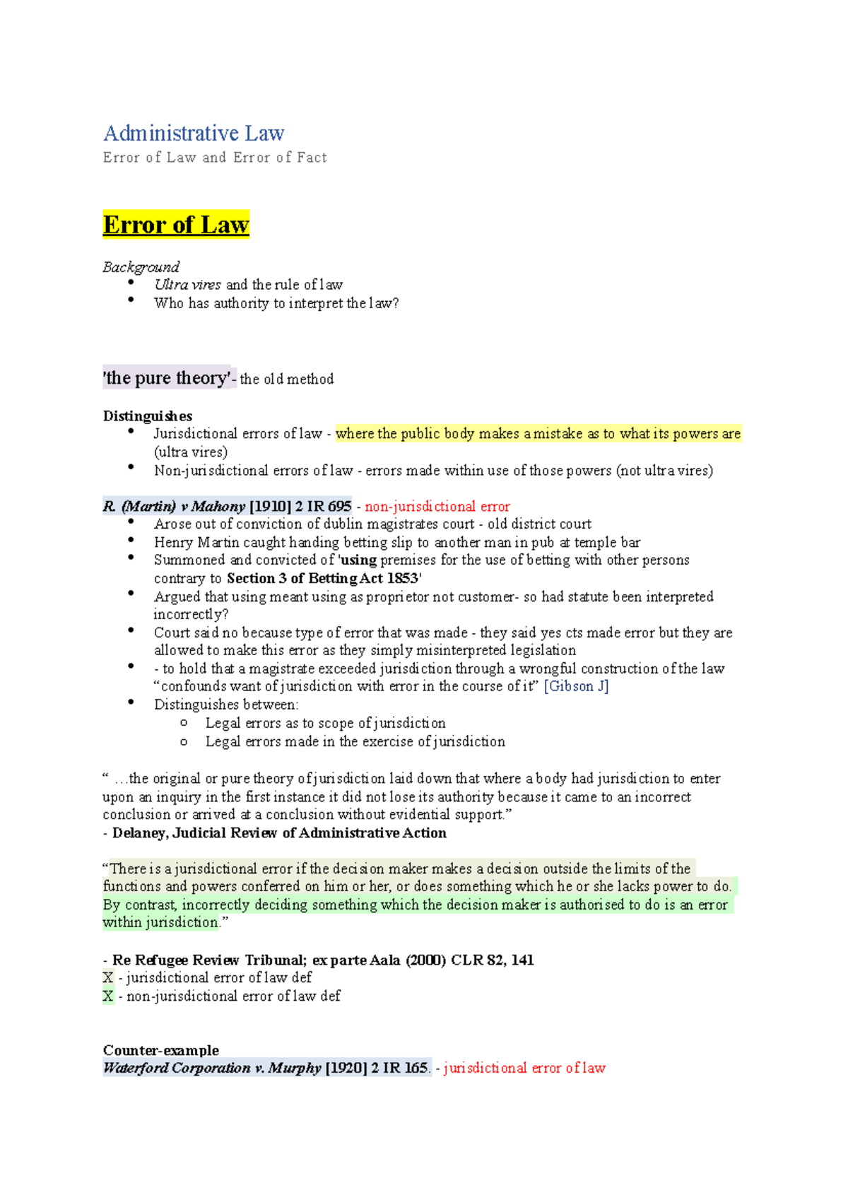 Admin Law Error of Law and Error of Fact - Administrative Law Error of ...