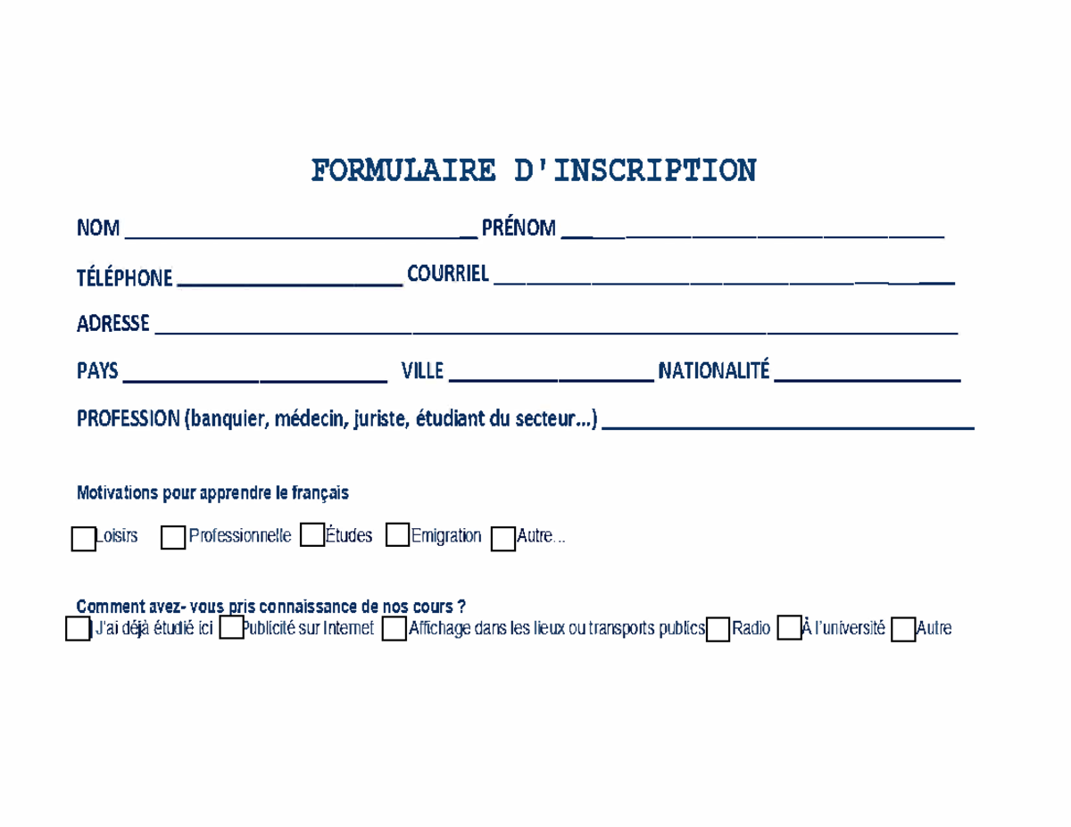 Formulario de inscripción - FORMULAIRE D'INSCRIPTION NOM ...