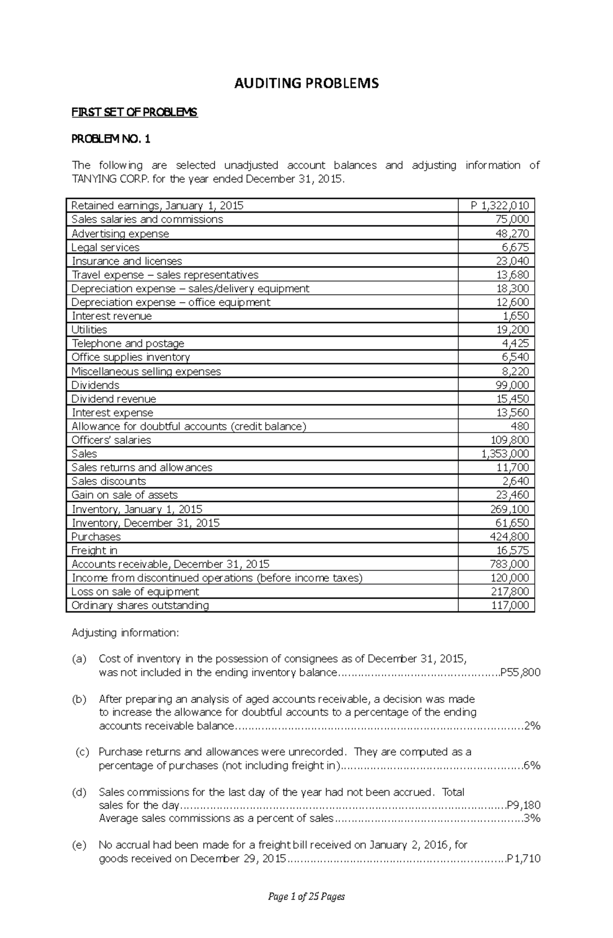 01 AUD Problems - PRACTICE MATERIALS FOR ACCOUNTANCY STUDENTS FOR THEIR UPCOMING EXAMINATIONS ...