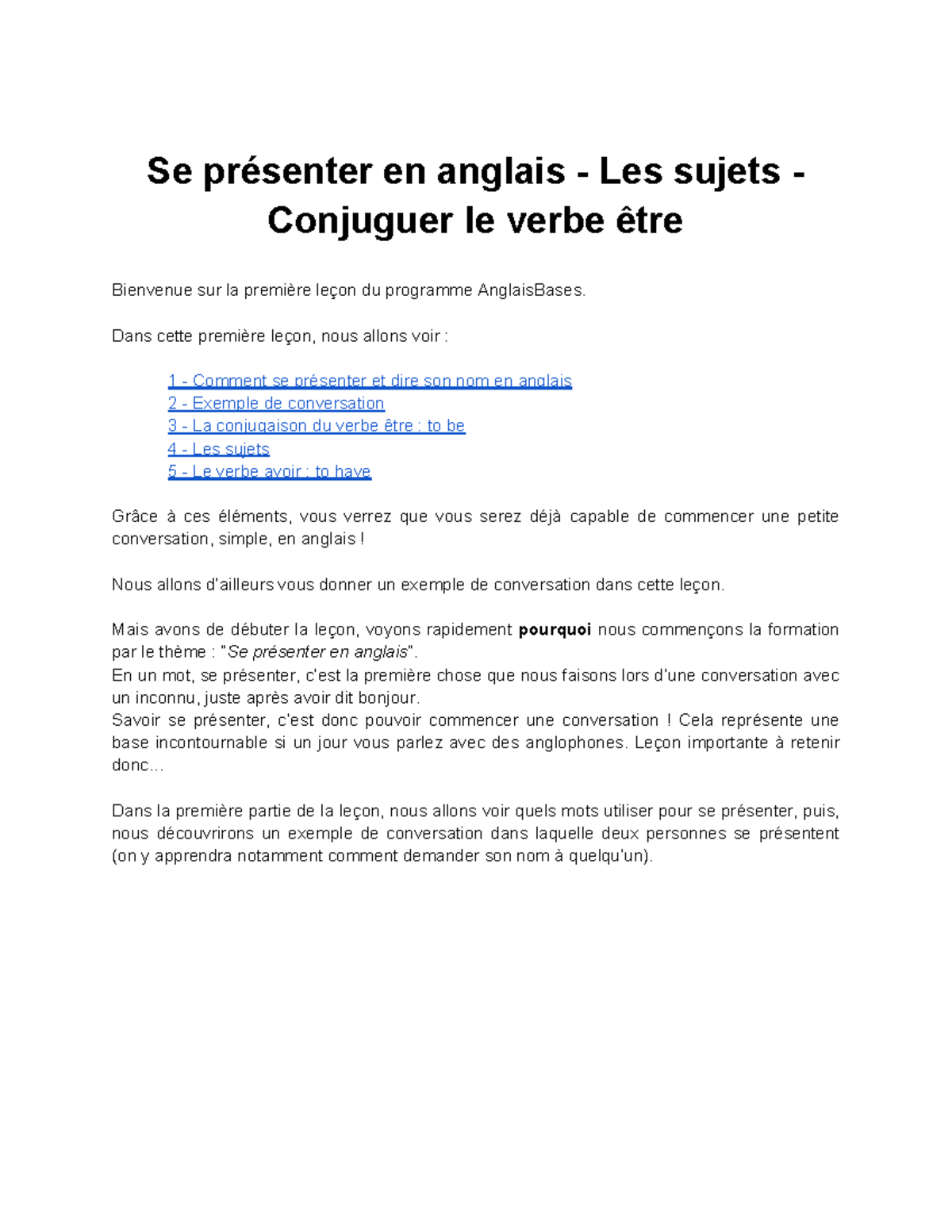 Cours 1 anglais - cned - Se présenter en anglais - Les sujets ...