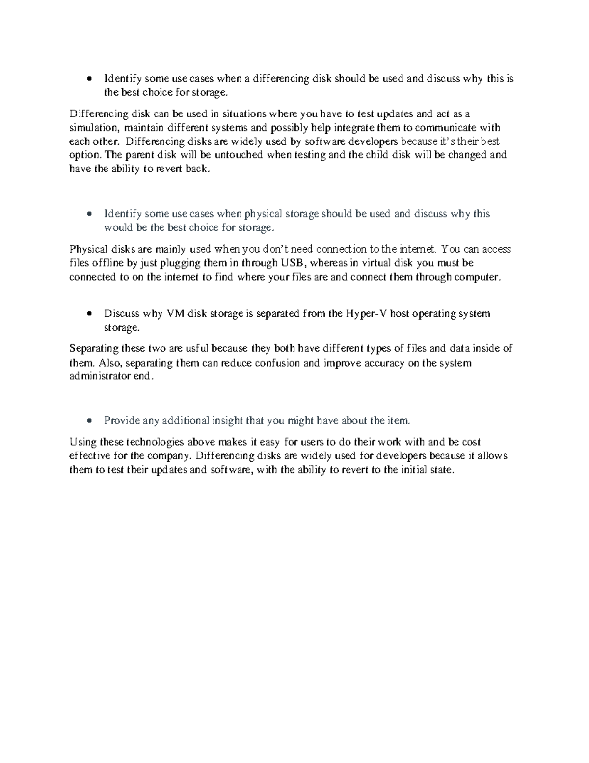 In-Class Activity Hyper-V Storage - Identify some use cases when a differencing disk should be ...