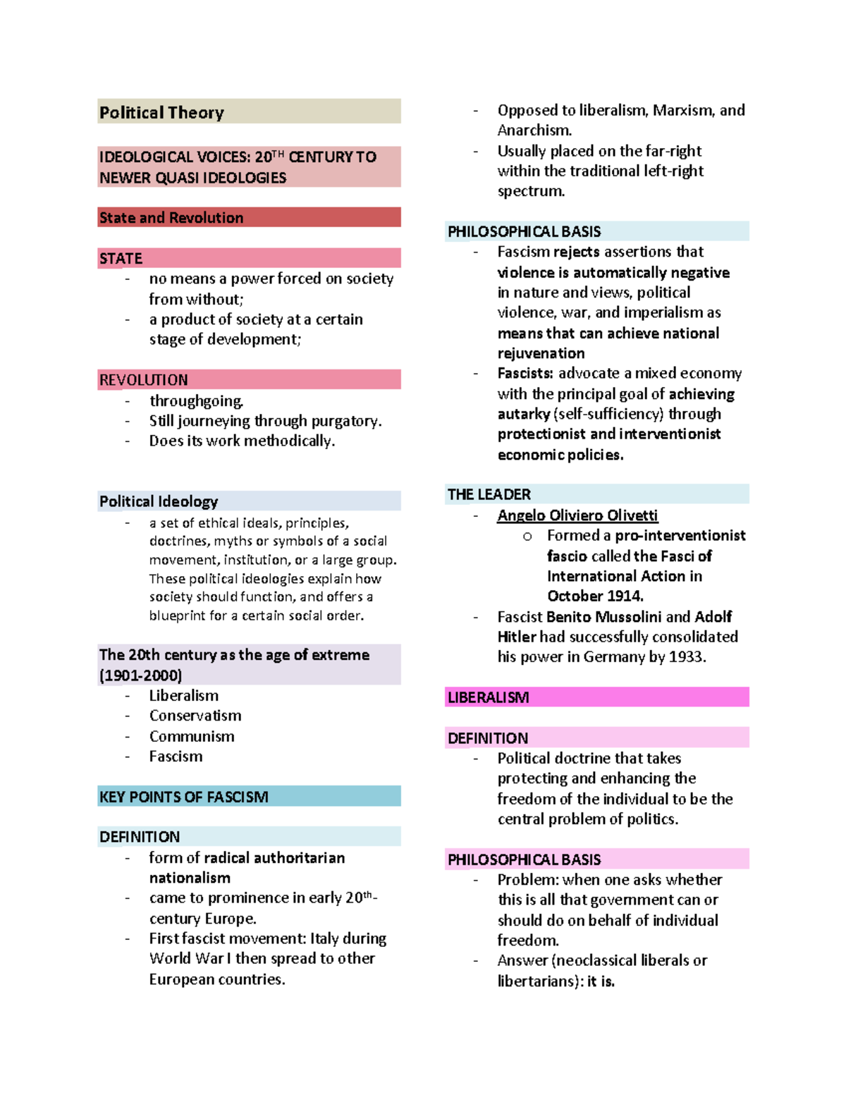 Political Theory - Political Theory IDEOLOGICAL VOICES: 20TH CENTURY TO ...