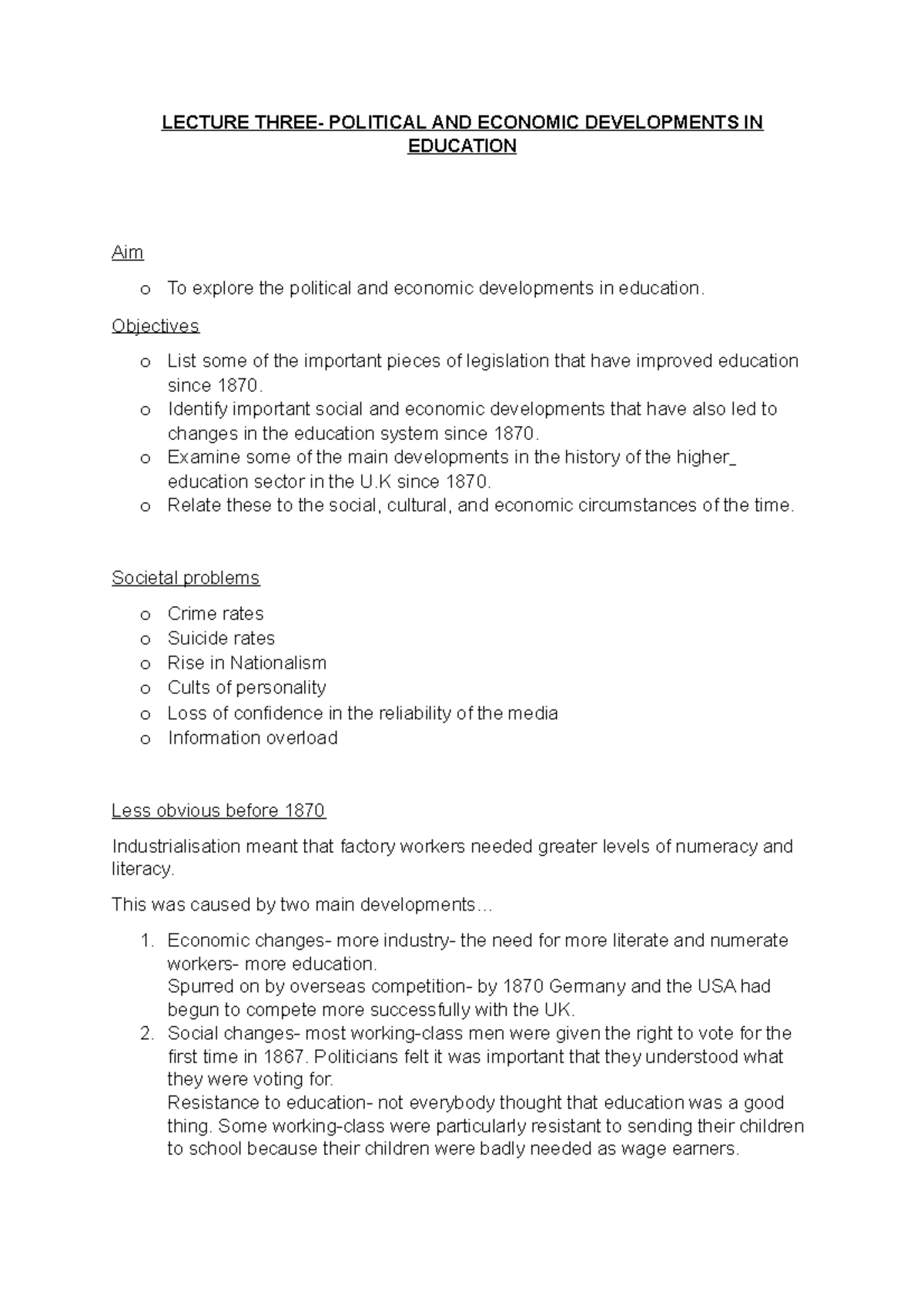 Lecture 3- Political and economic changes - LECTURE THREE- POLITICAL ...