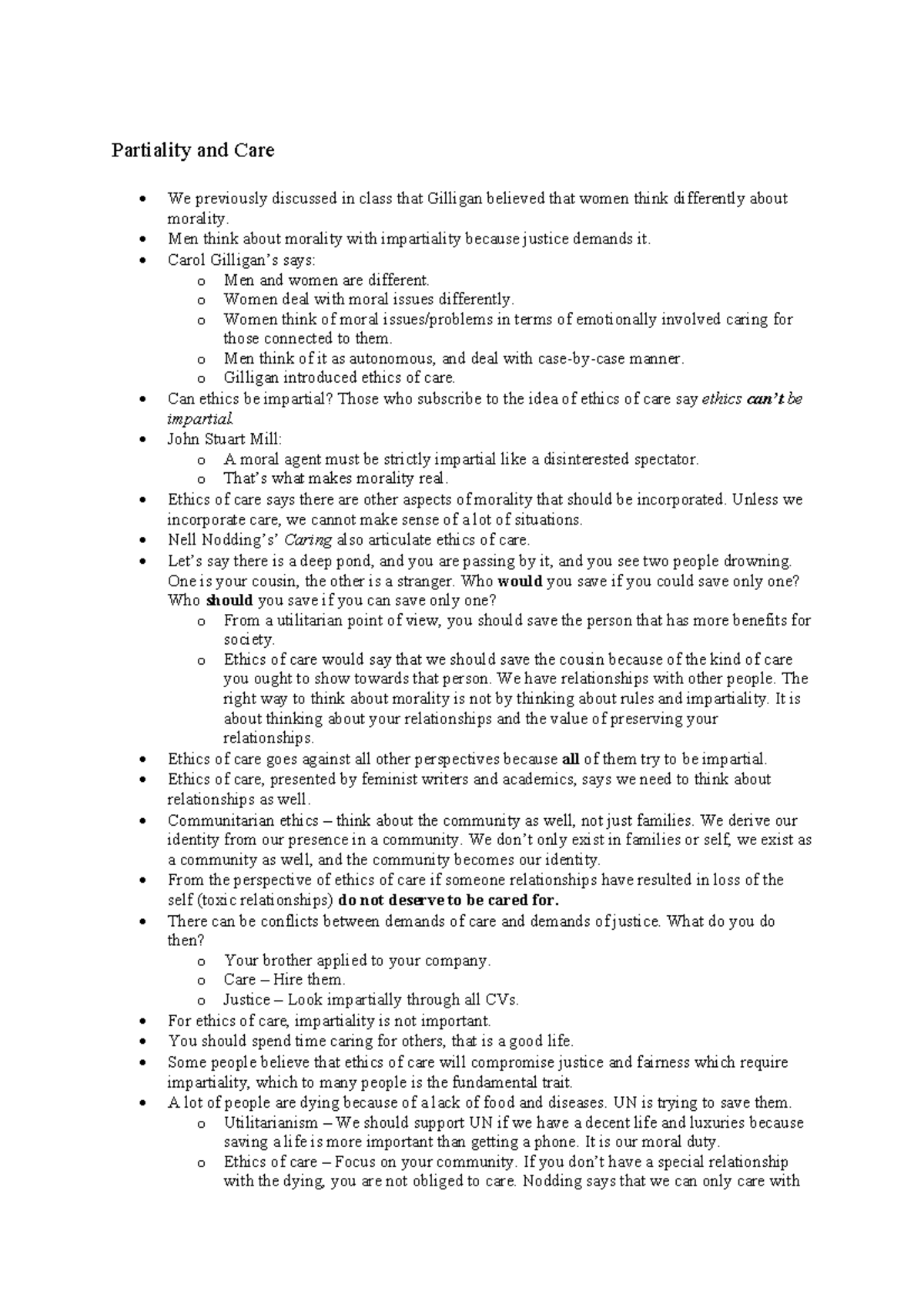 Partiality and Care - Business Ethics - LUMS - Studocu