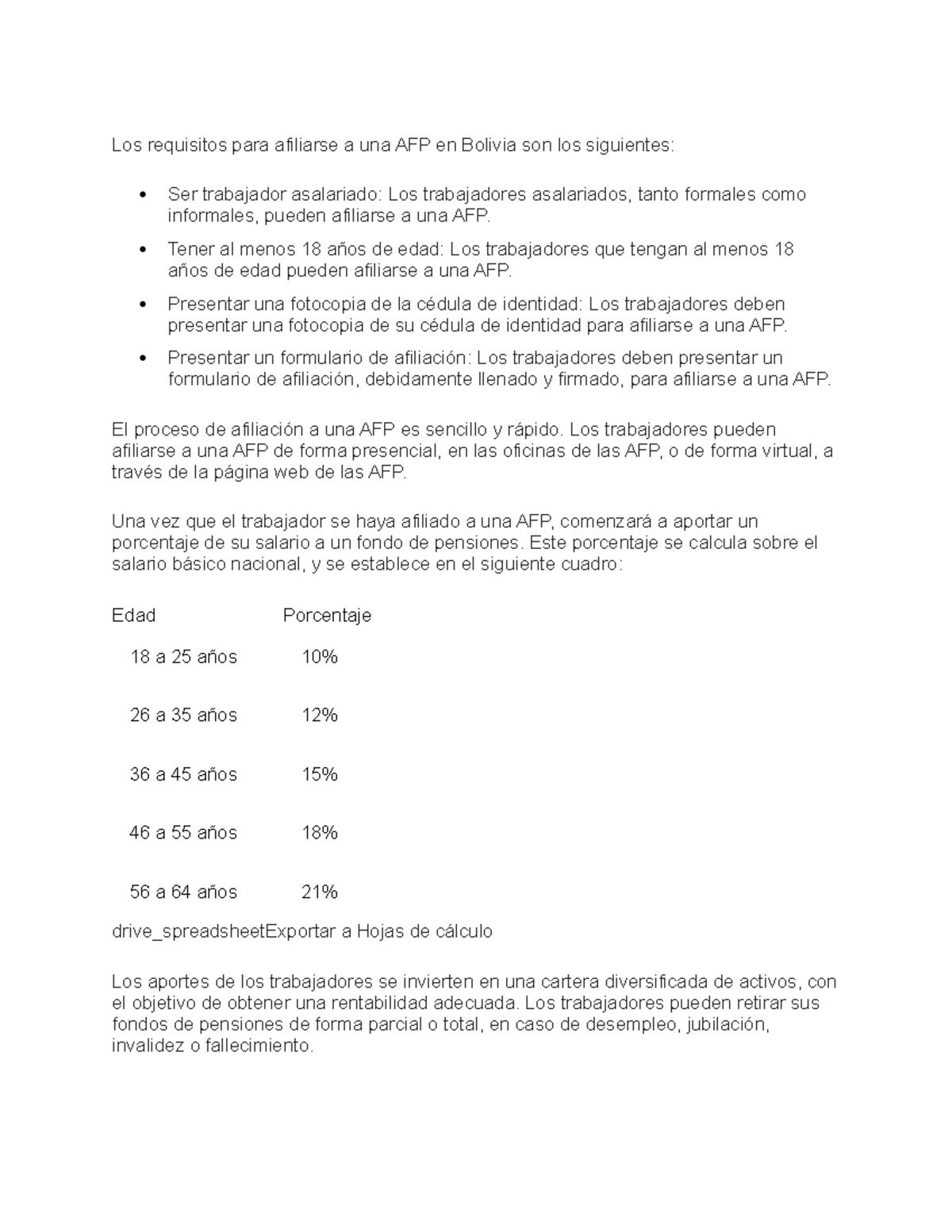 Los requisitos para afiliarse a una AFP en Bolivia son los siguientes ...