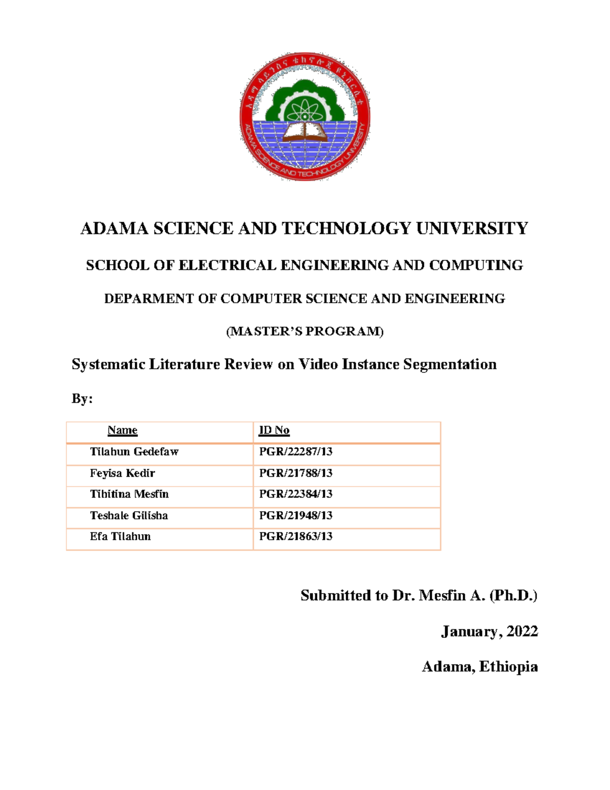 CV Term Paper PDF - Advanced machine learning - ADAMA SCIENCE AND TECHNOLOGY UNIVERSITY SCHOOL ...