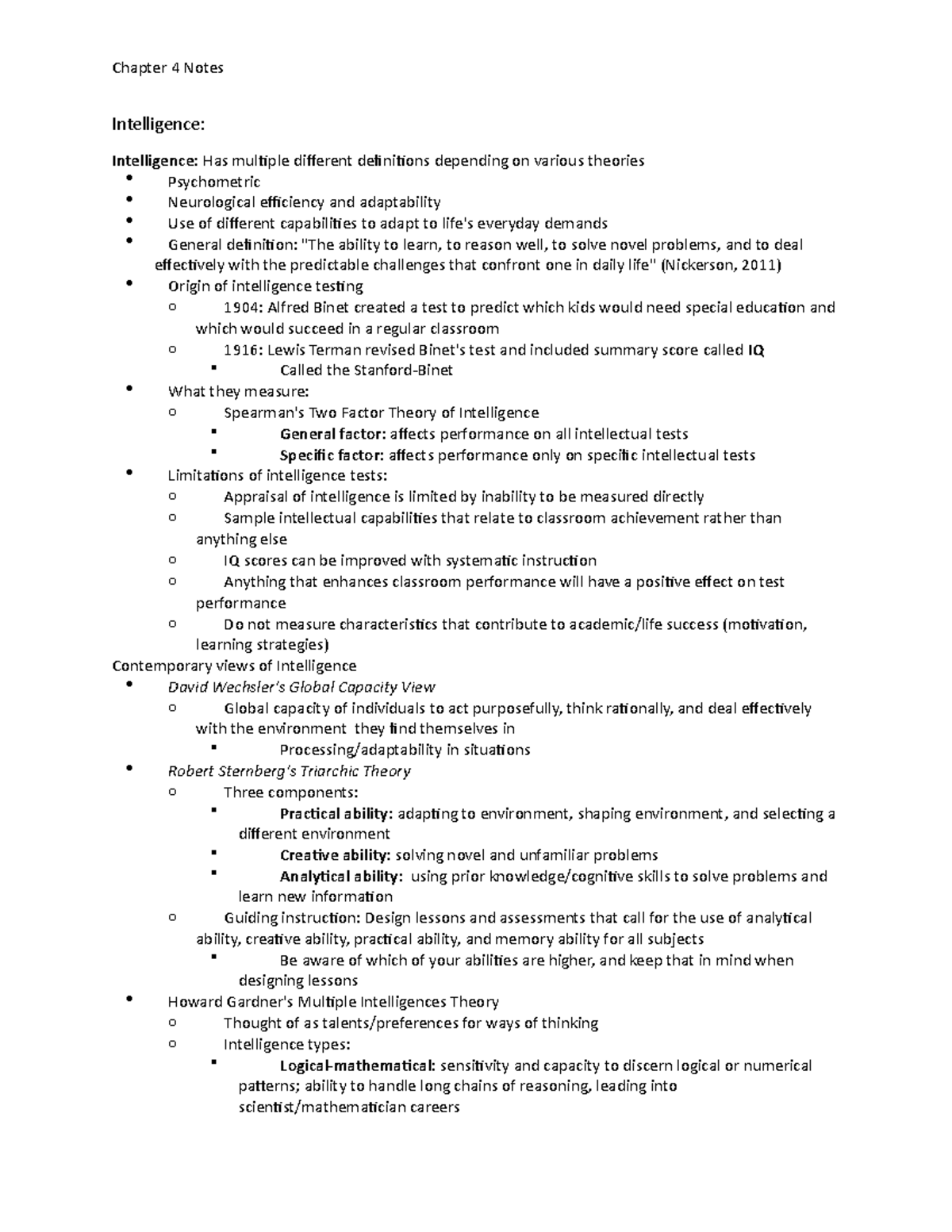 Chapter 4 Notes - Covers major differences that make students ...