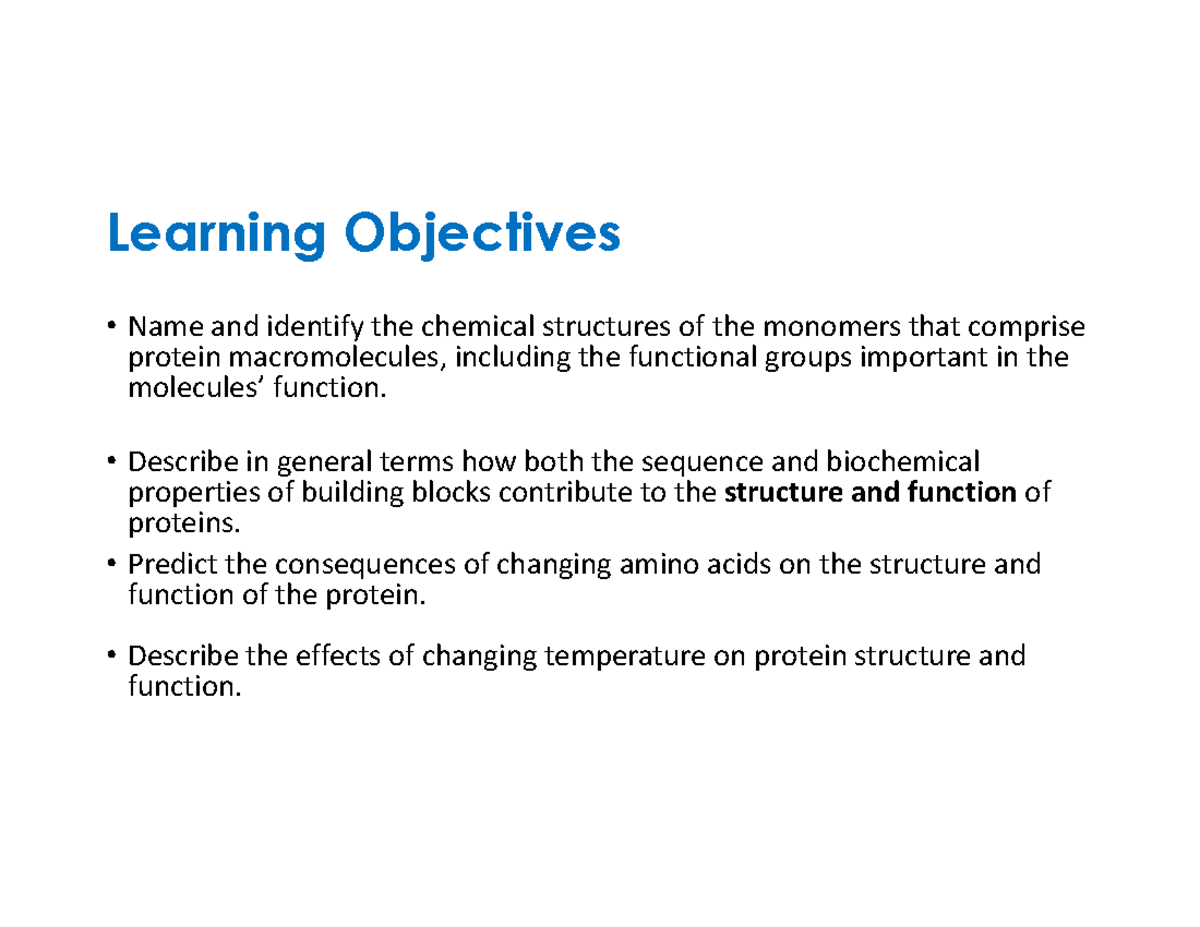February 1st post class - Learning Objectives • Name and identify the ...