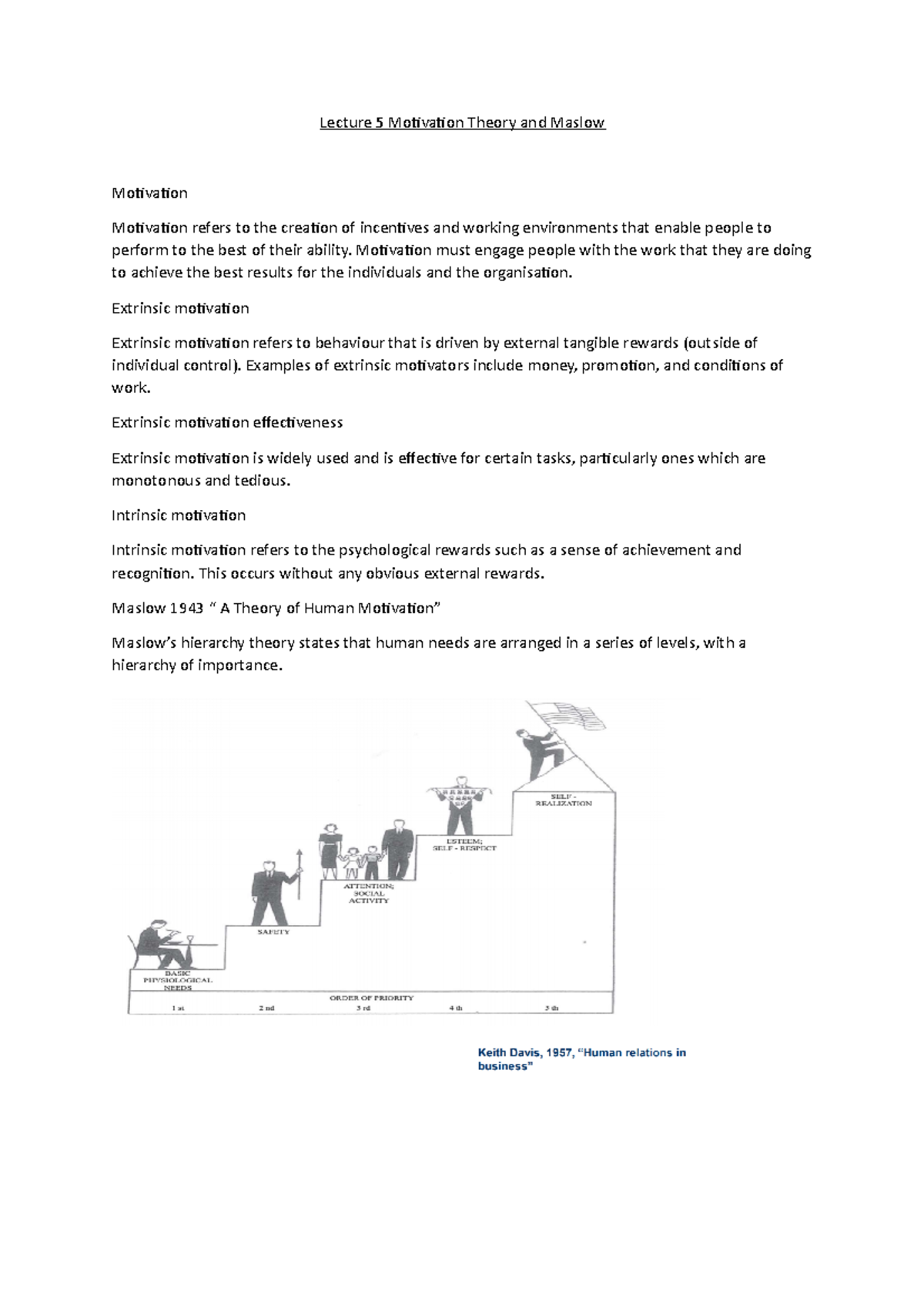 Lecture 5 Motivation Theory and Maslow - Lecture 5 Motivation Theory ...