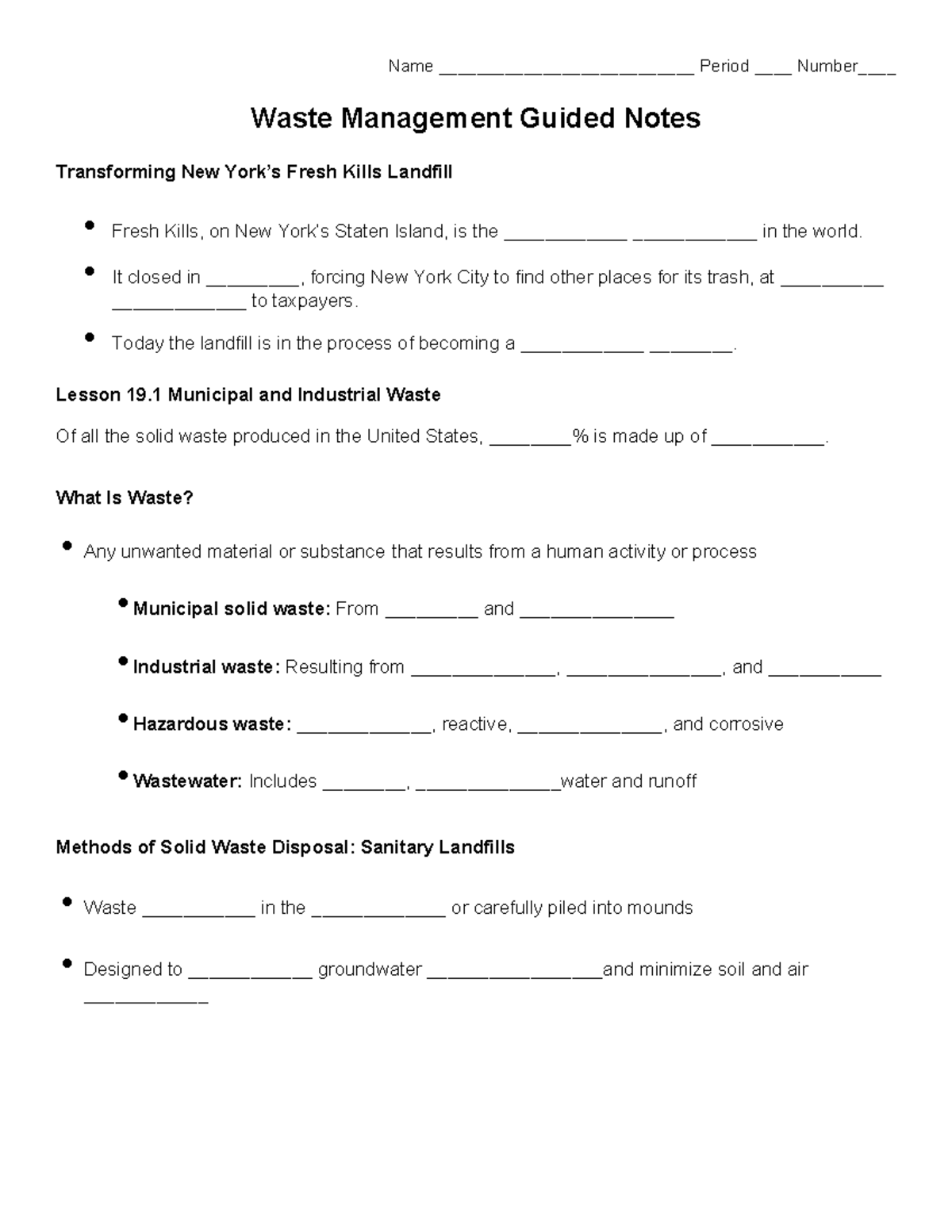 Ch 19 - Waste Management Guided Notes - Name ...