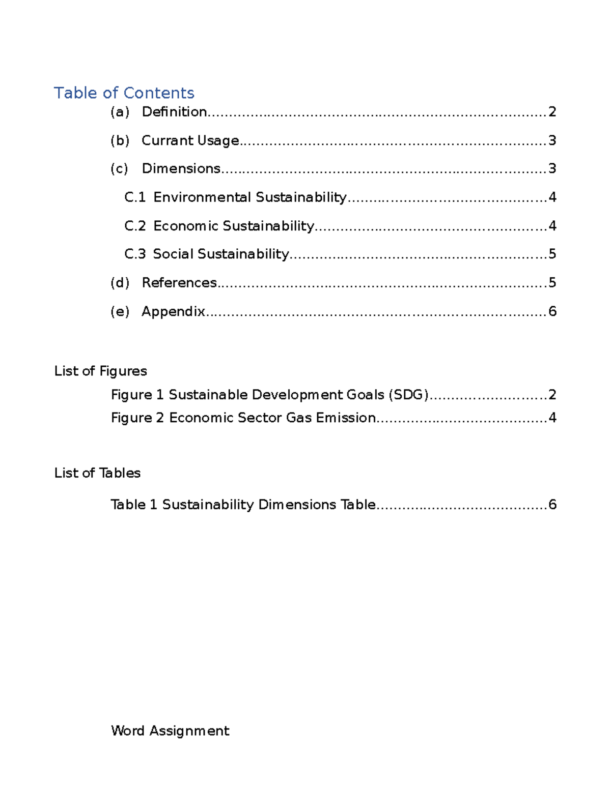 Sustainability Paragraph - Table of Contents (a) - Studocu