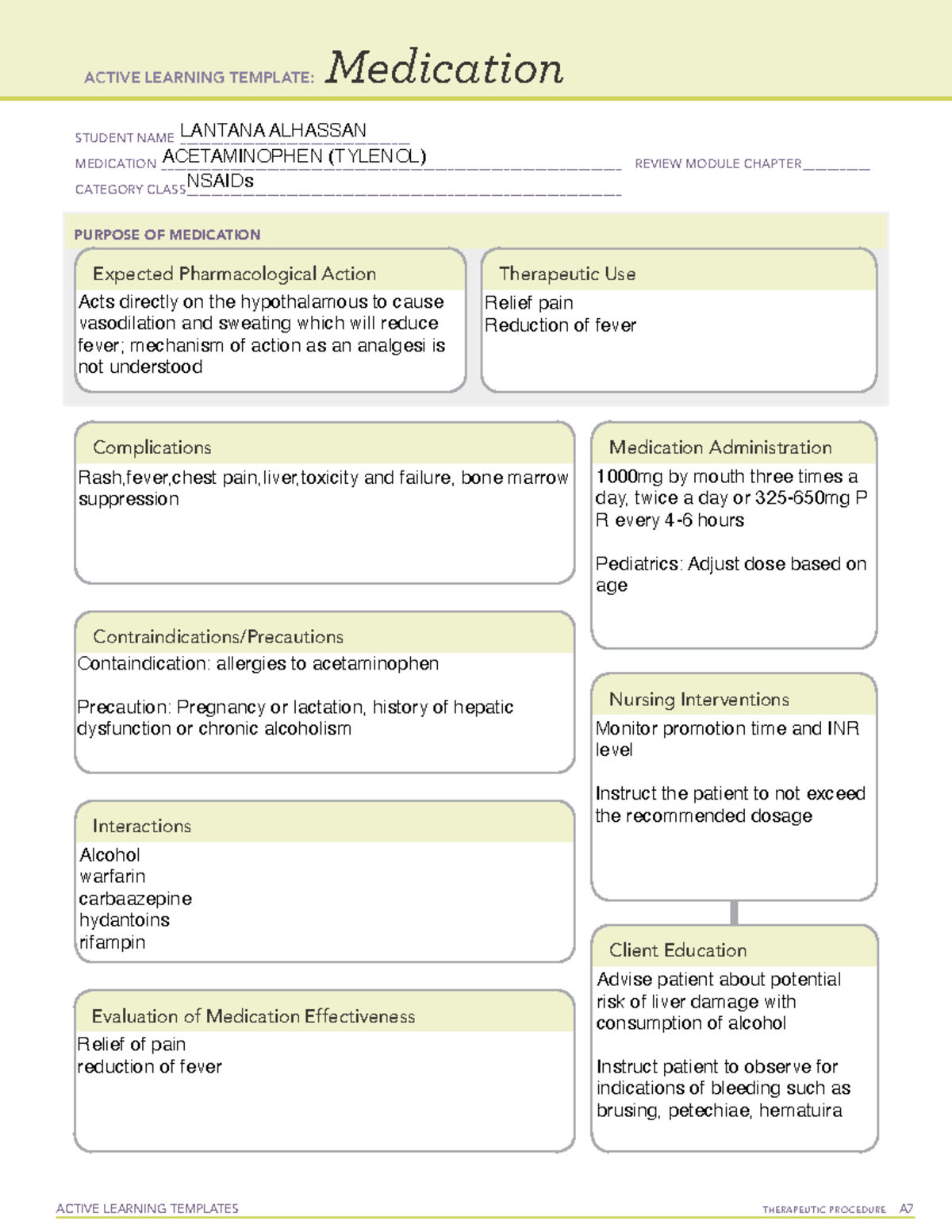 Acetaminophen Medication - ACTIVE LEARNING TEMPLATES THERAPEUTIC ...
