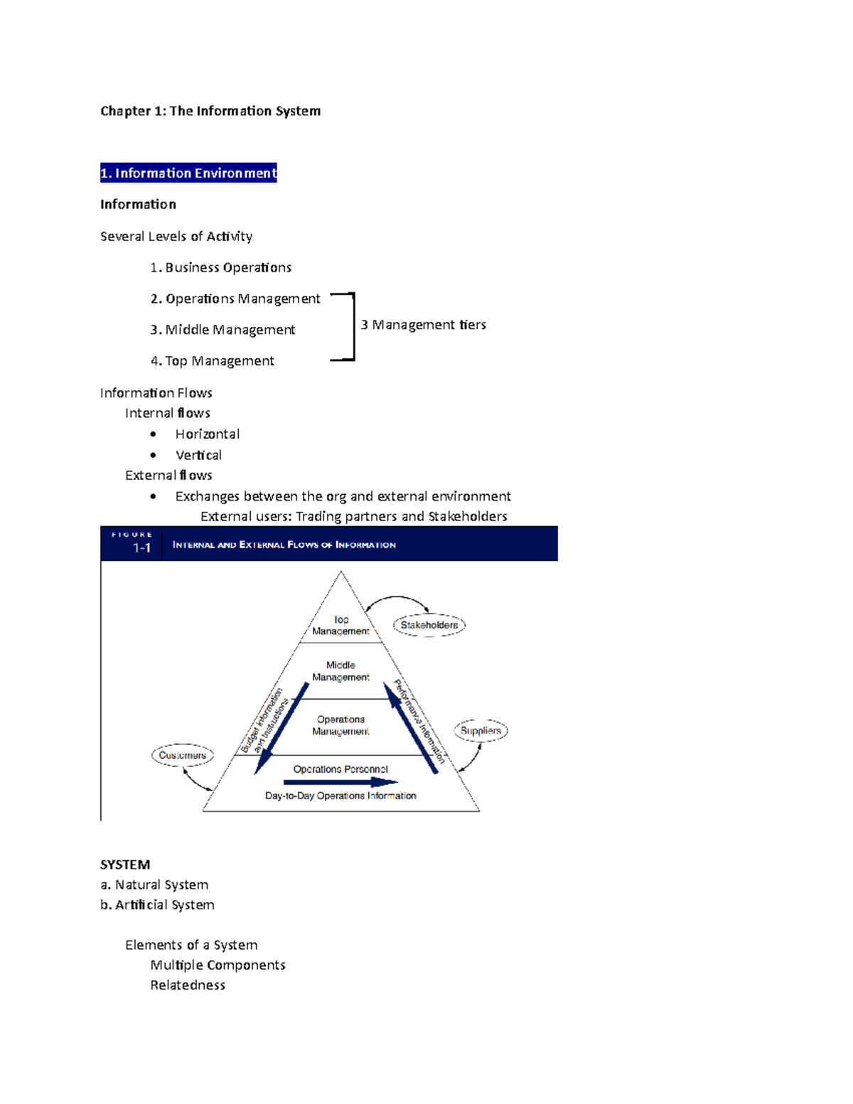AIS - Summary of Chapter 1 - Chapter 1: The Information System Information Environment ...