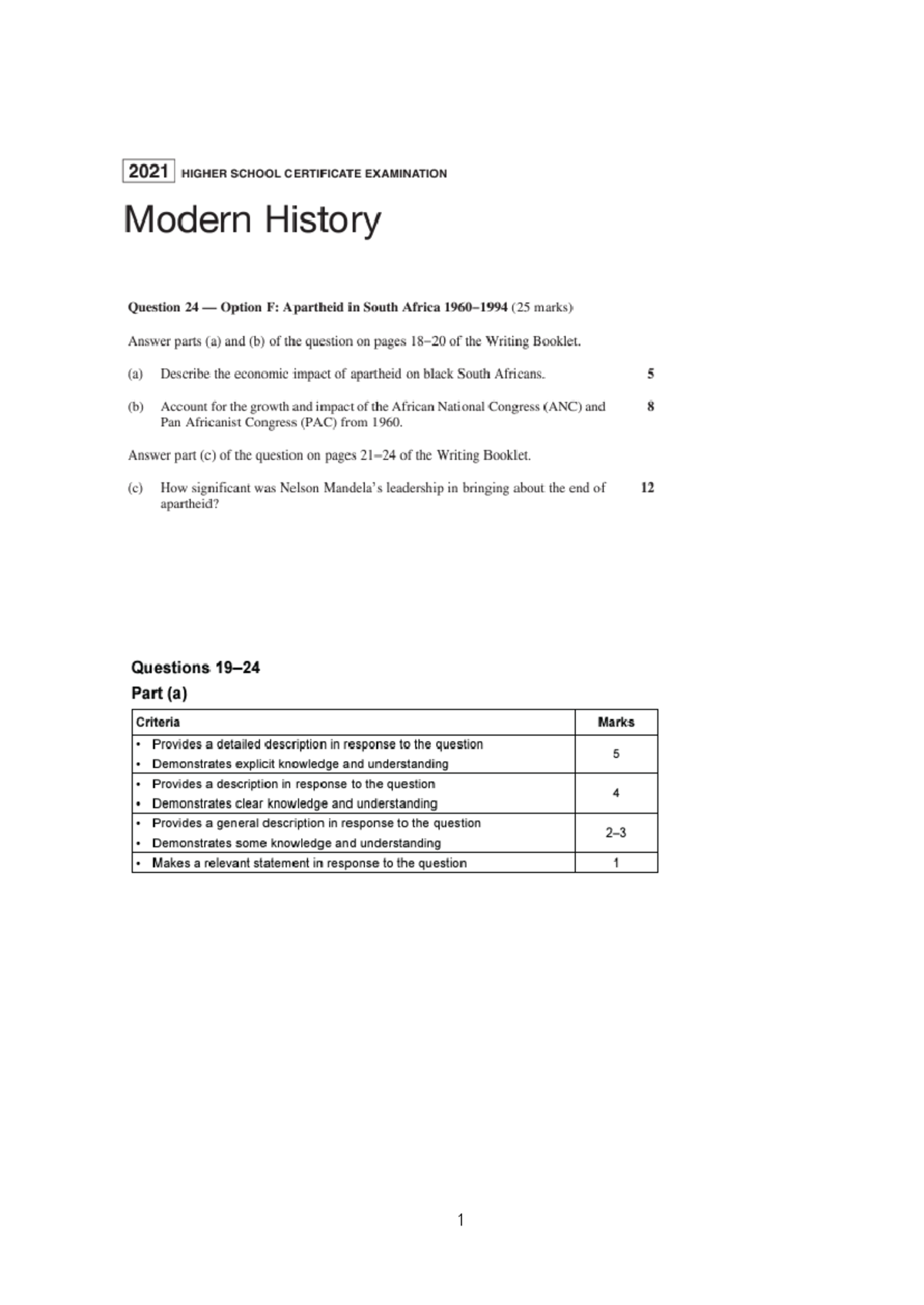 Modern History 2021 HSC Questions Apartheid Sample answers and content ...