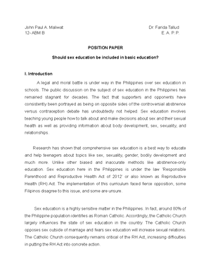 Position Paper on Sogie Bill - Prepared by: Lawrence John Arce 1 | P a ...