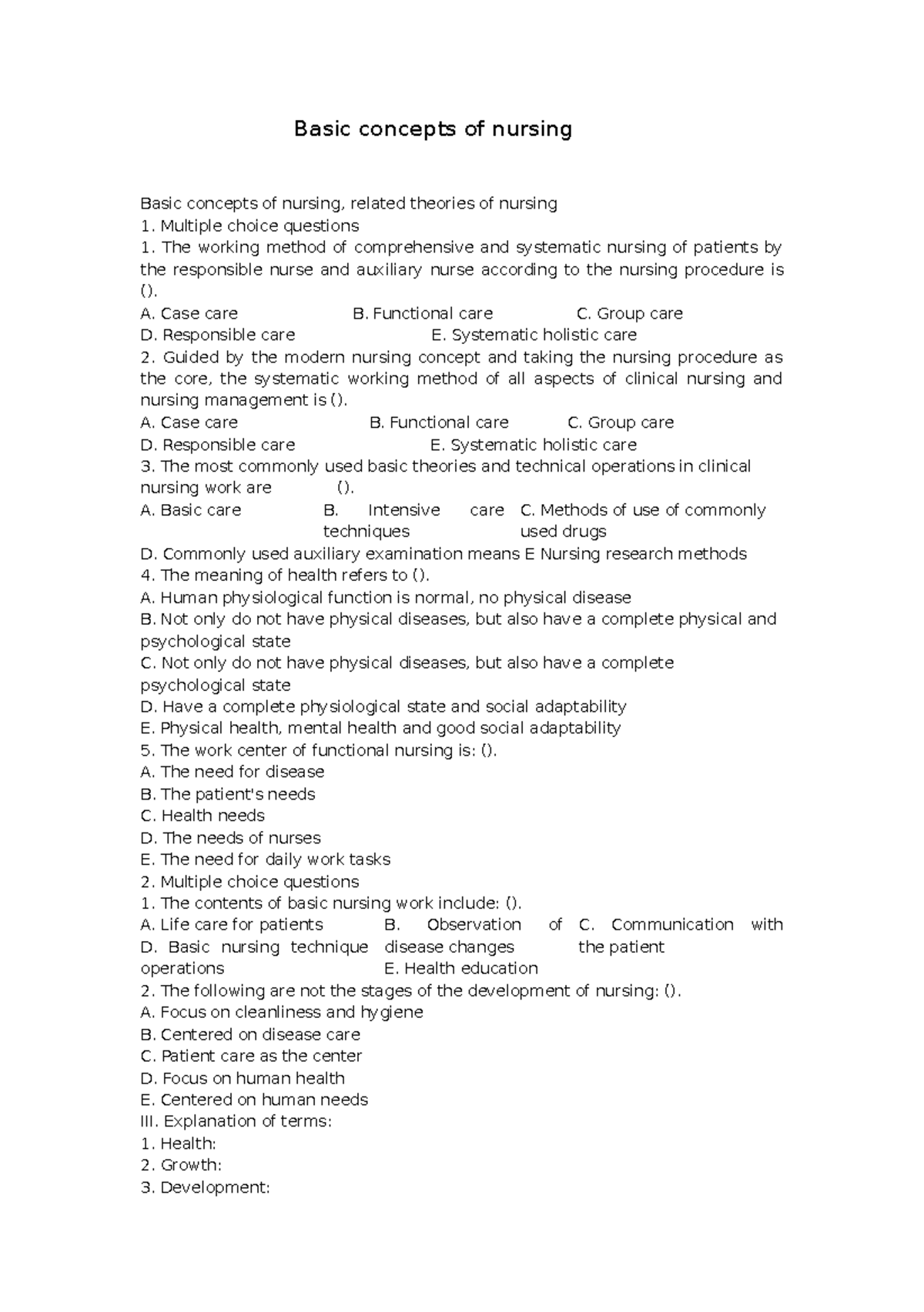 Basic concepts of nursing NURS221 - Basic concepts of nursing Basic ...