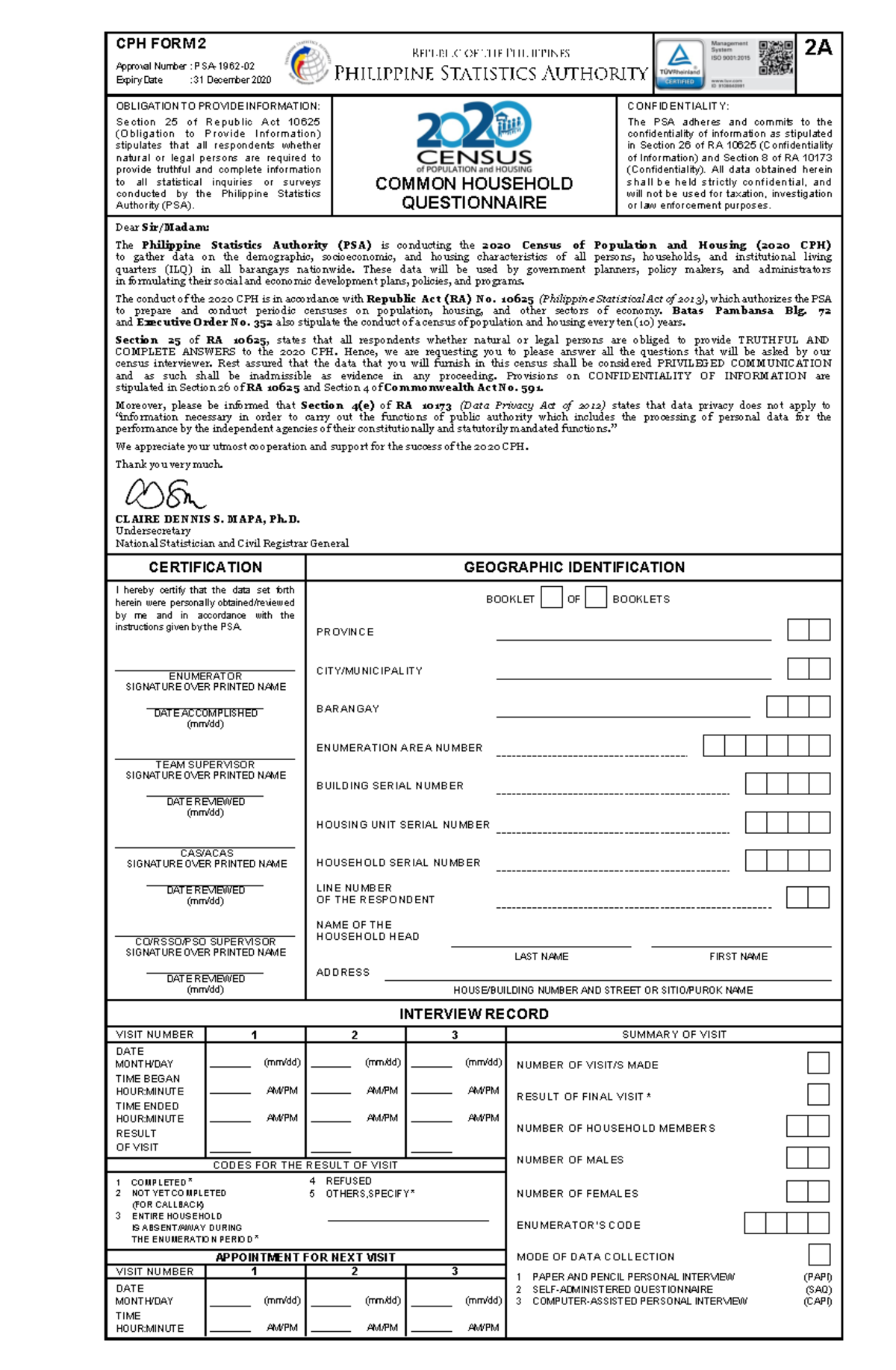CPH Form 2 - CPH - CPH FORM 2 Approval Number : PSA- 1962 - 02 Expiry Date : 31 December 2020 2A ...