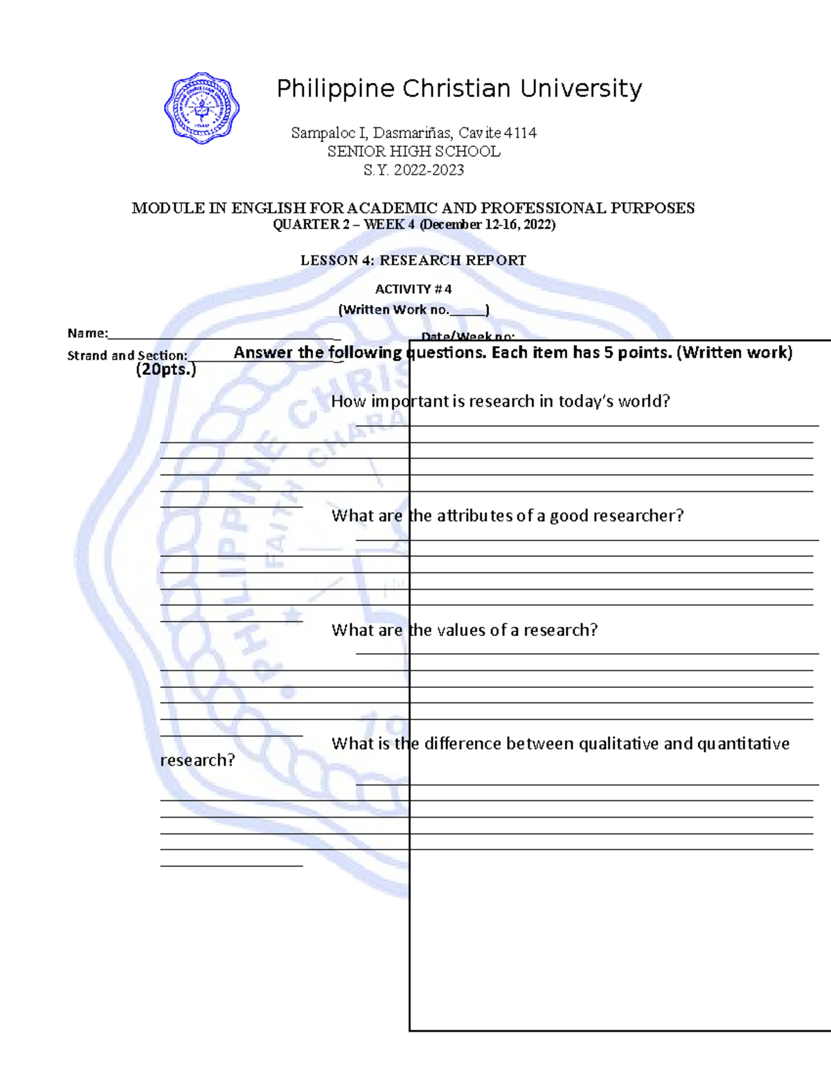 EAPP-Activity Sheet Wk 4-Q2 - Philippine Christian University Sampaloc ...