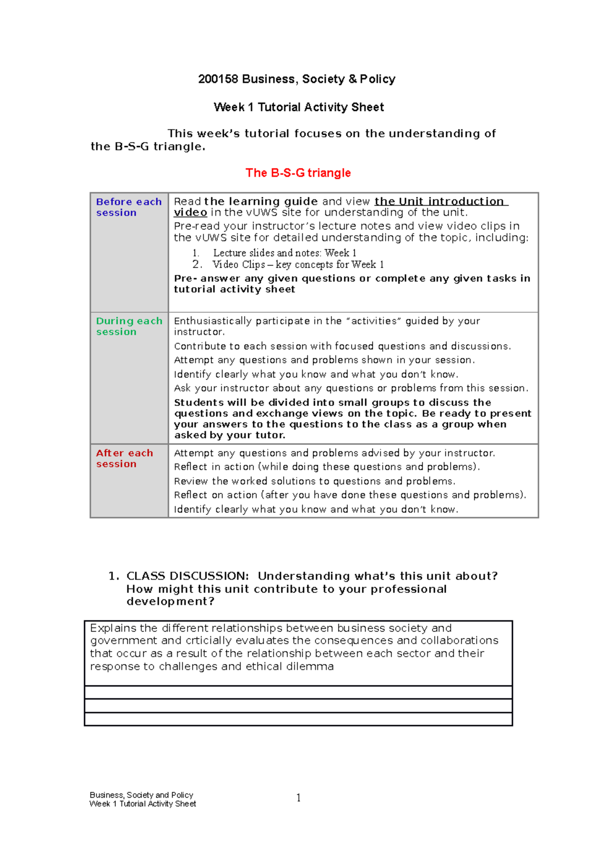 BSP Week 1 Tutorial Activity Sheet - 200158 Business, Society & Policy ...