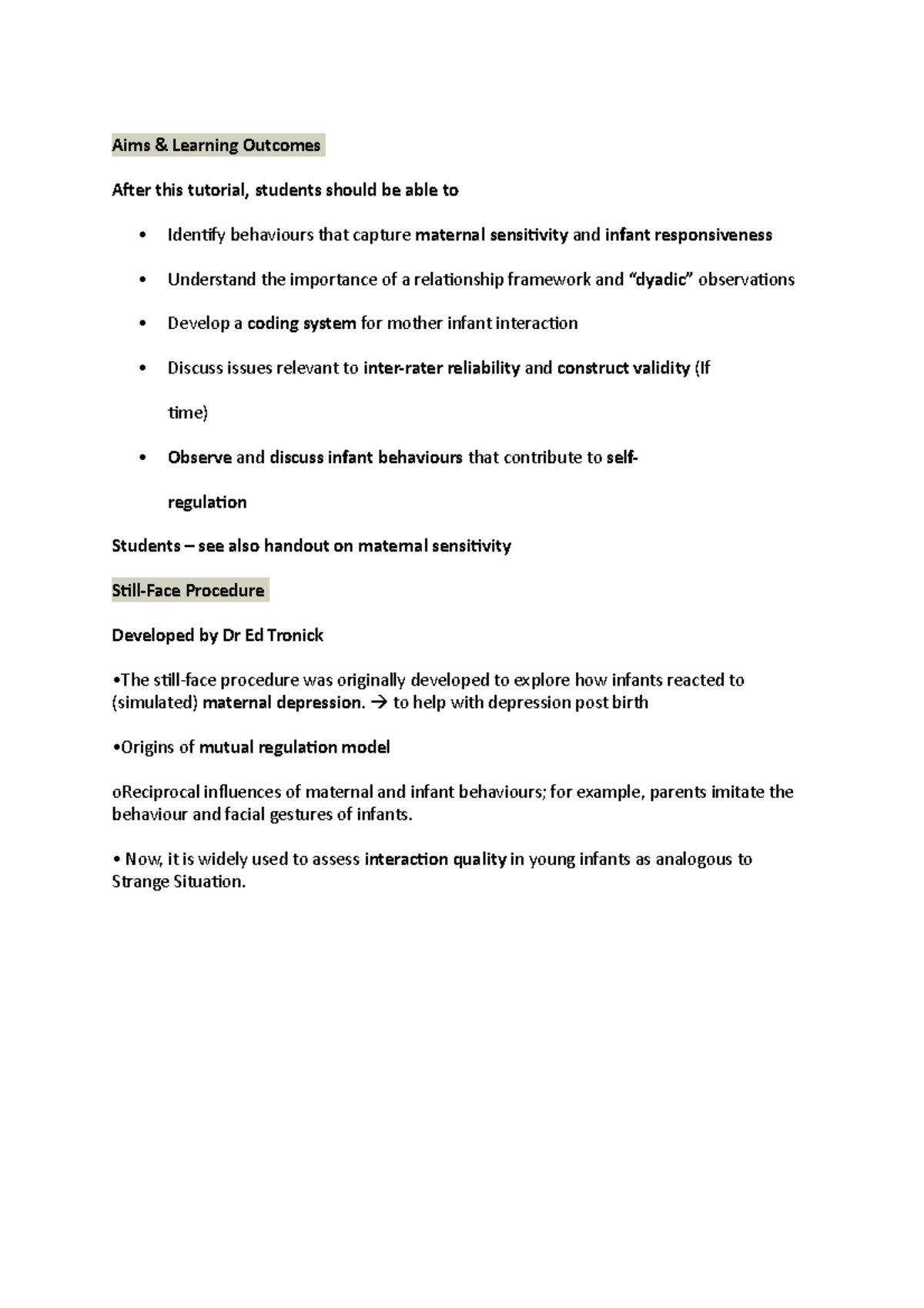 Developmental tutorial 3 - Aims & Learning Outcomes After this tutorial ...