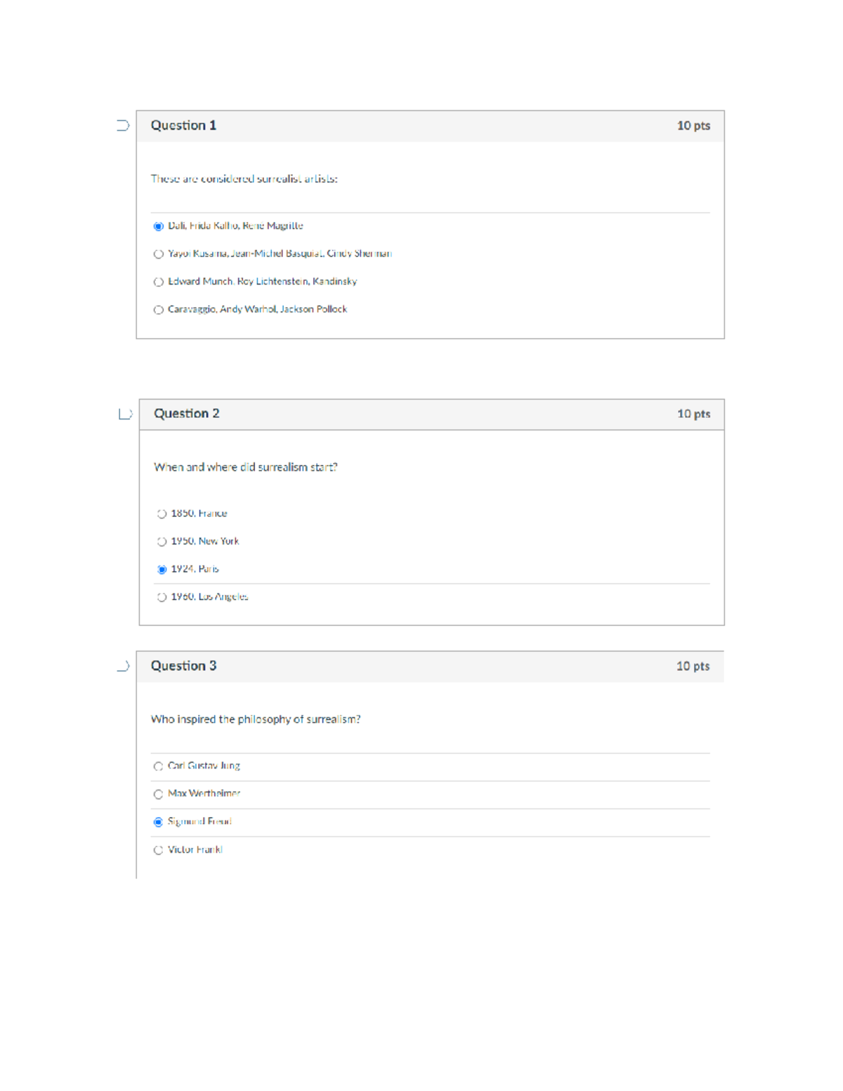 Surrealism Quiz - quizz - art and culture - Studocu