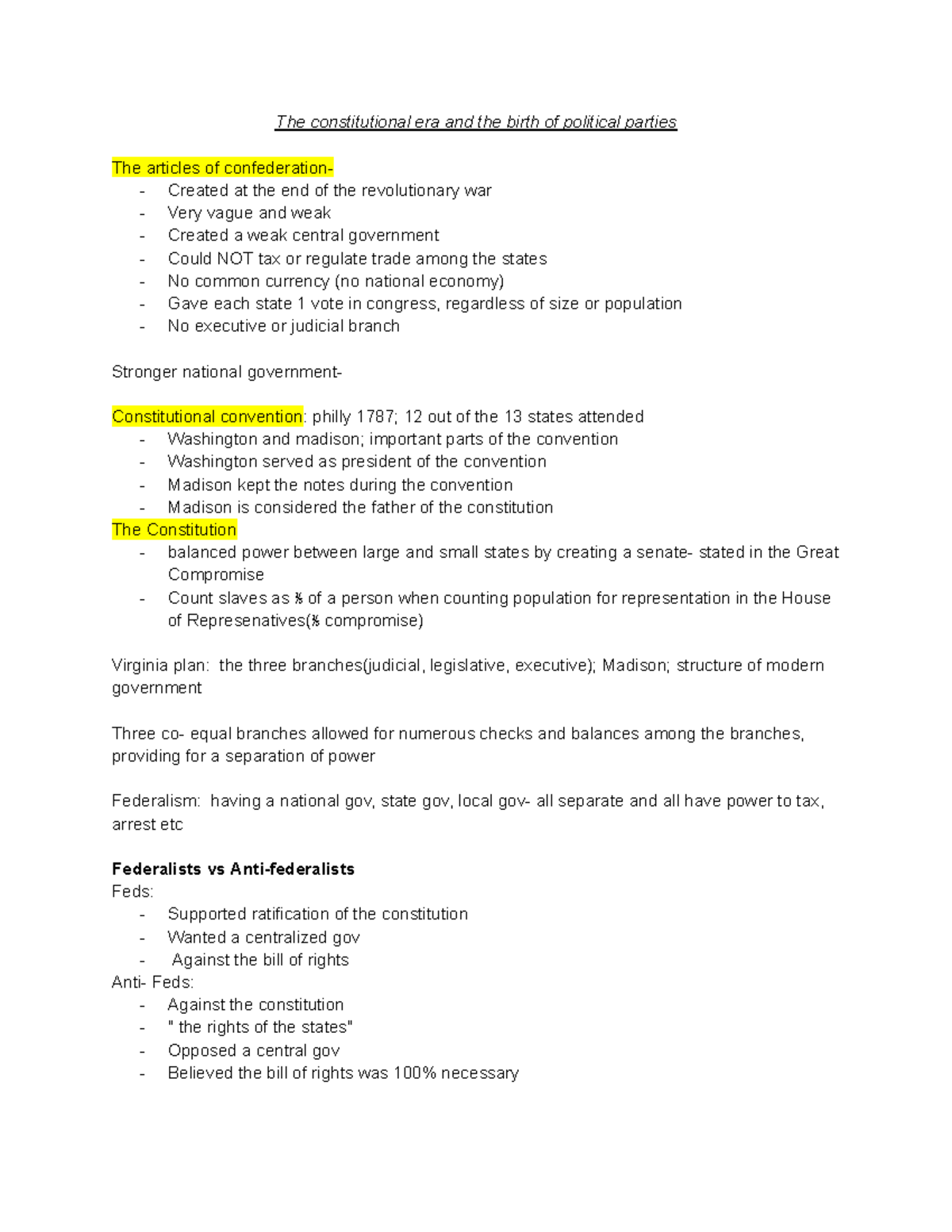 History Notes Unit 3 - The constitutional era and the birth of ...