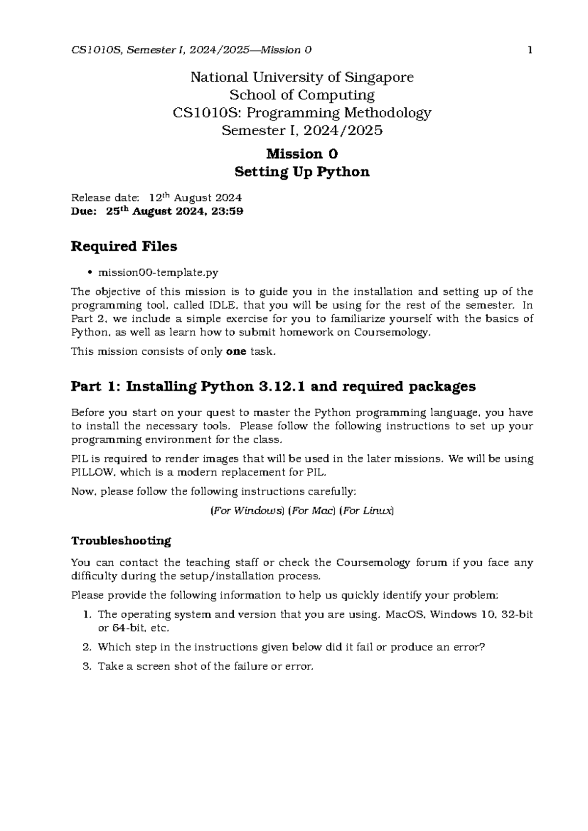 Mission 00 - paper - National University of Singapore School of Computing CS1010S: Programming ...