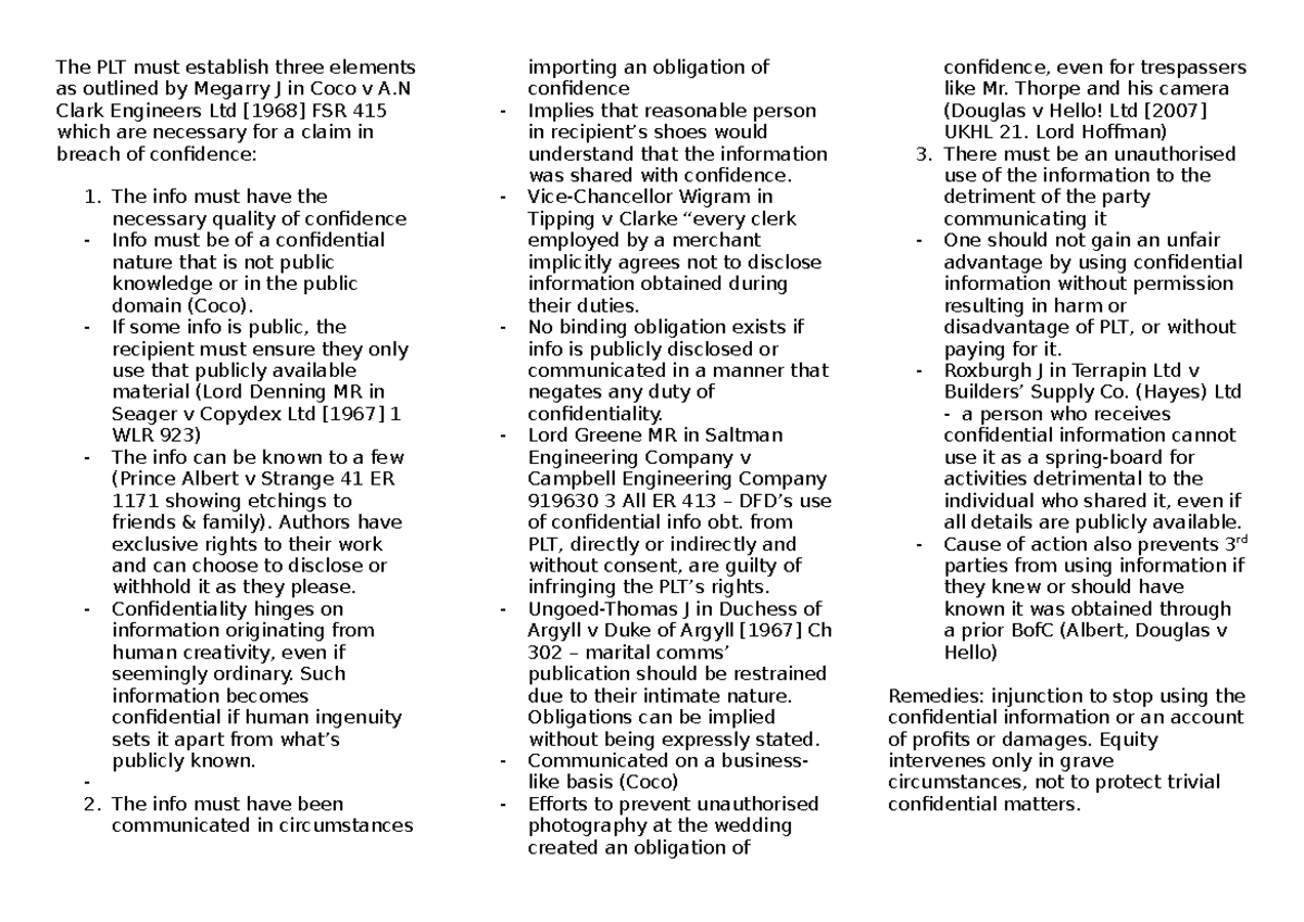 LRW Mid-Year Exam Notes - The PLT must establish three elements as ...