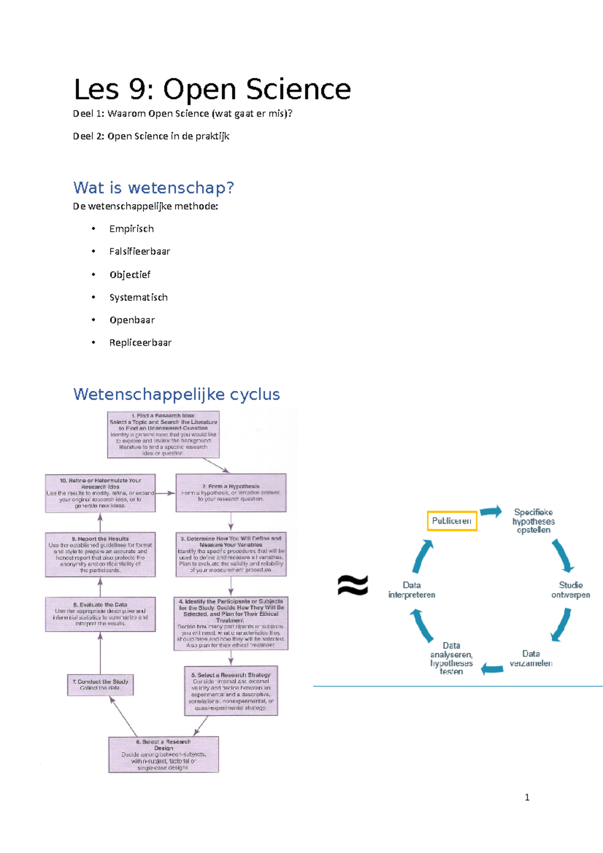 Les 9 - samenvatting - Les 9: Open Science Deel 1: Waarom Open Science (wat gaat er mis)? Deel 2 ...