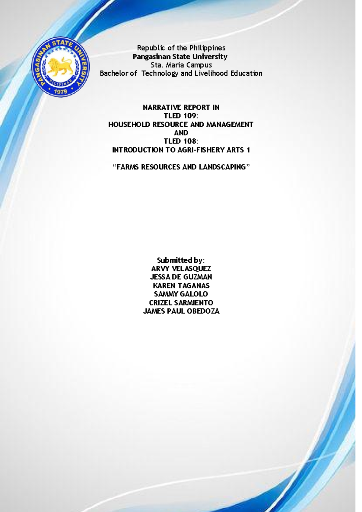 Narrative Report - None - Republic of the Philippines Pangasinan State ...