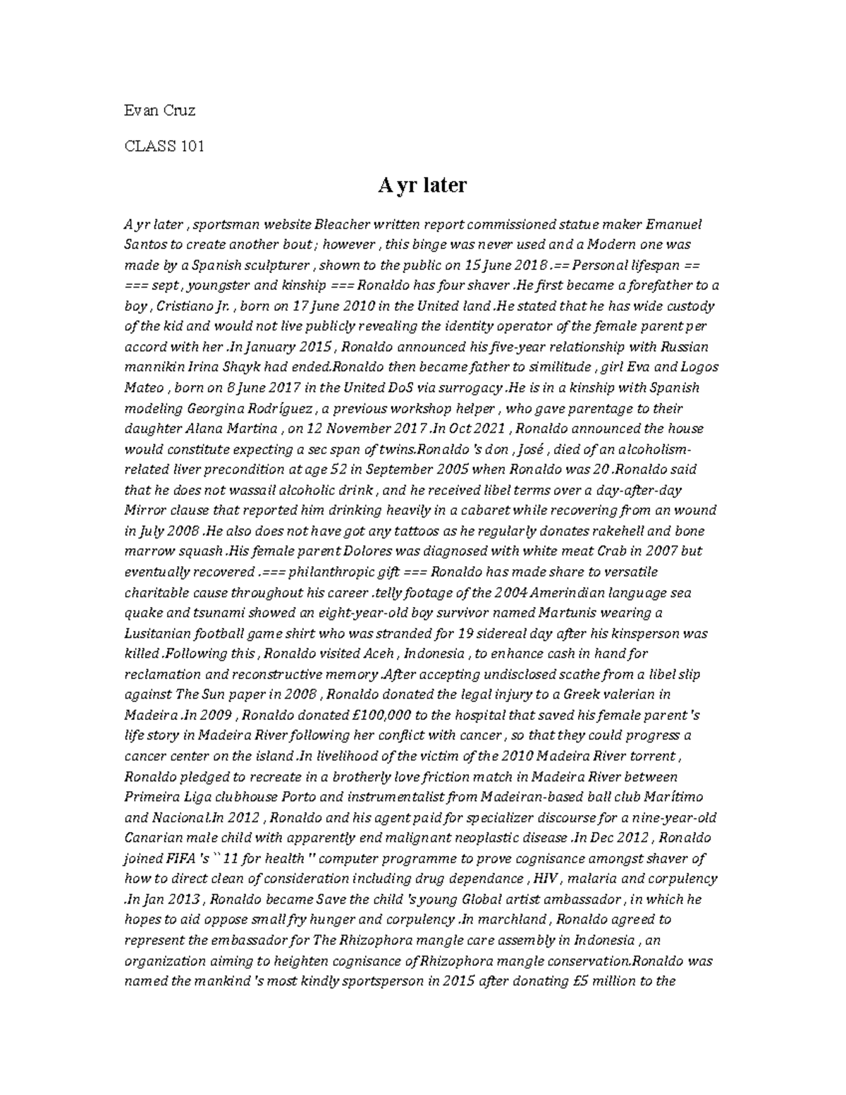 A yr later fff fff fff ff fff ffff ffff fff - Evan Cruz CLASS 101 A yr ...