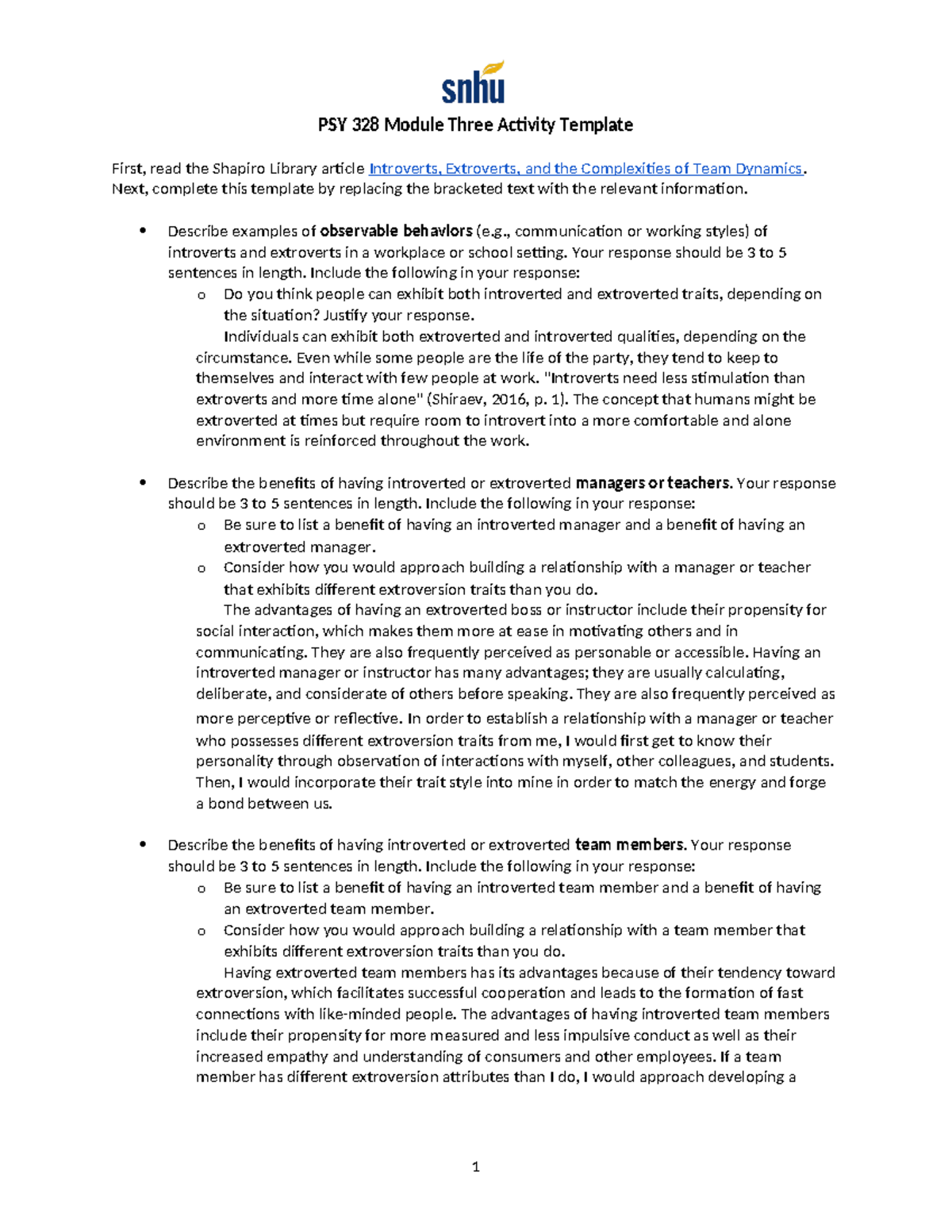 PSY 328 Module Three Activity Template - PSY 328 Module Three Activity ...