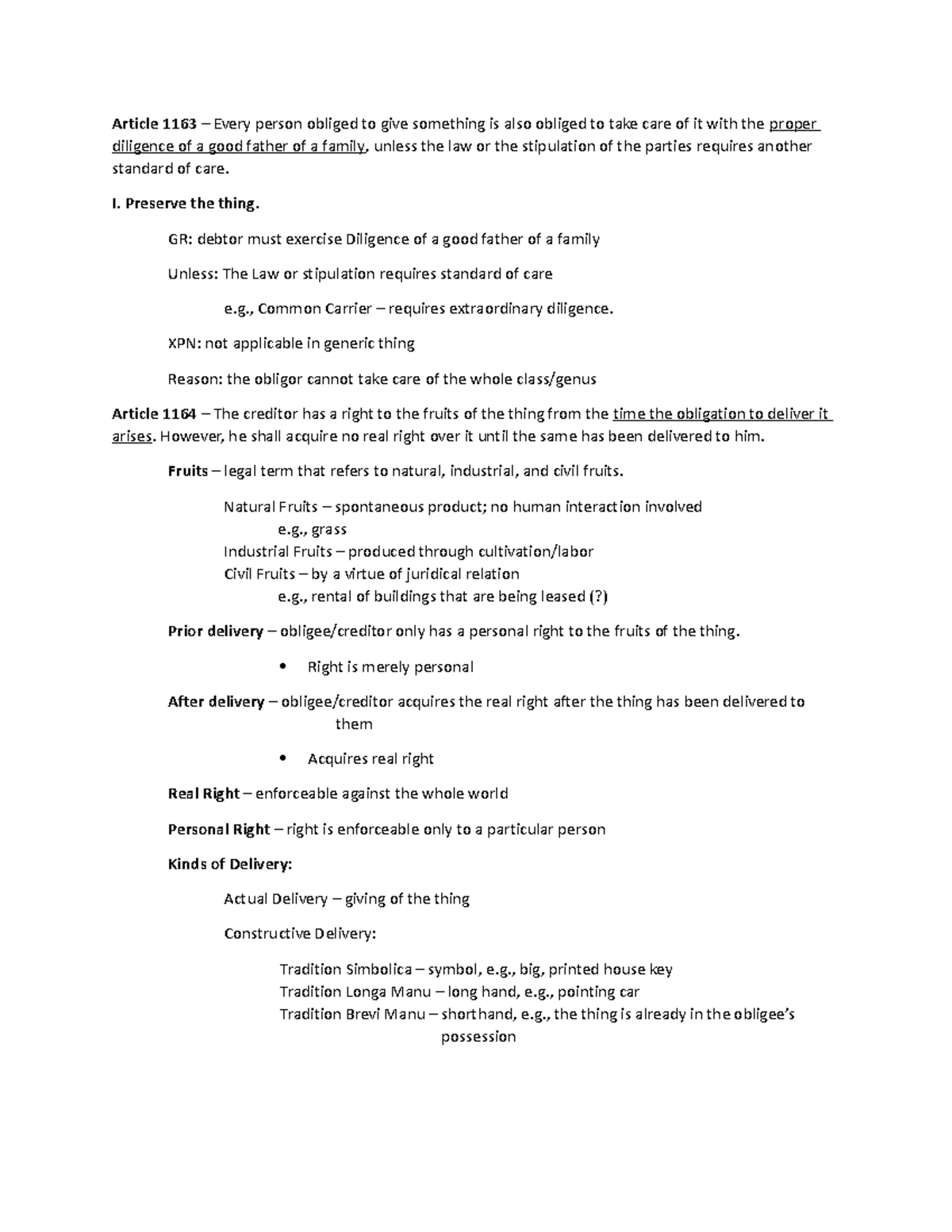 Article 1163 1178 Nature and Effects of Obligation - Article 1163 ...