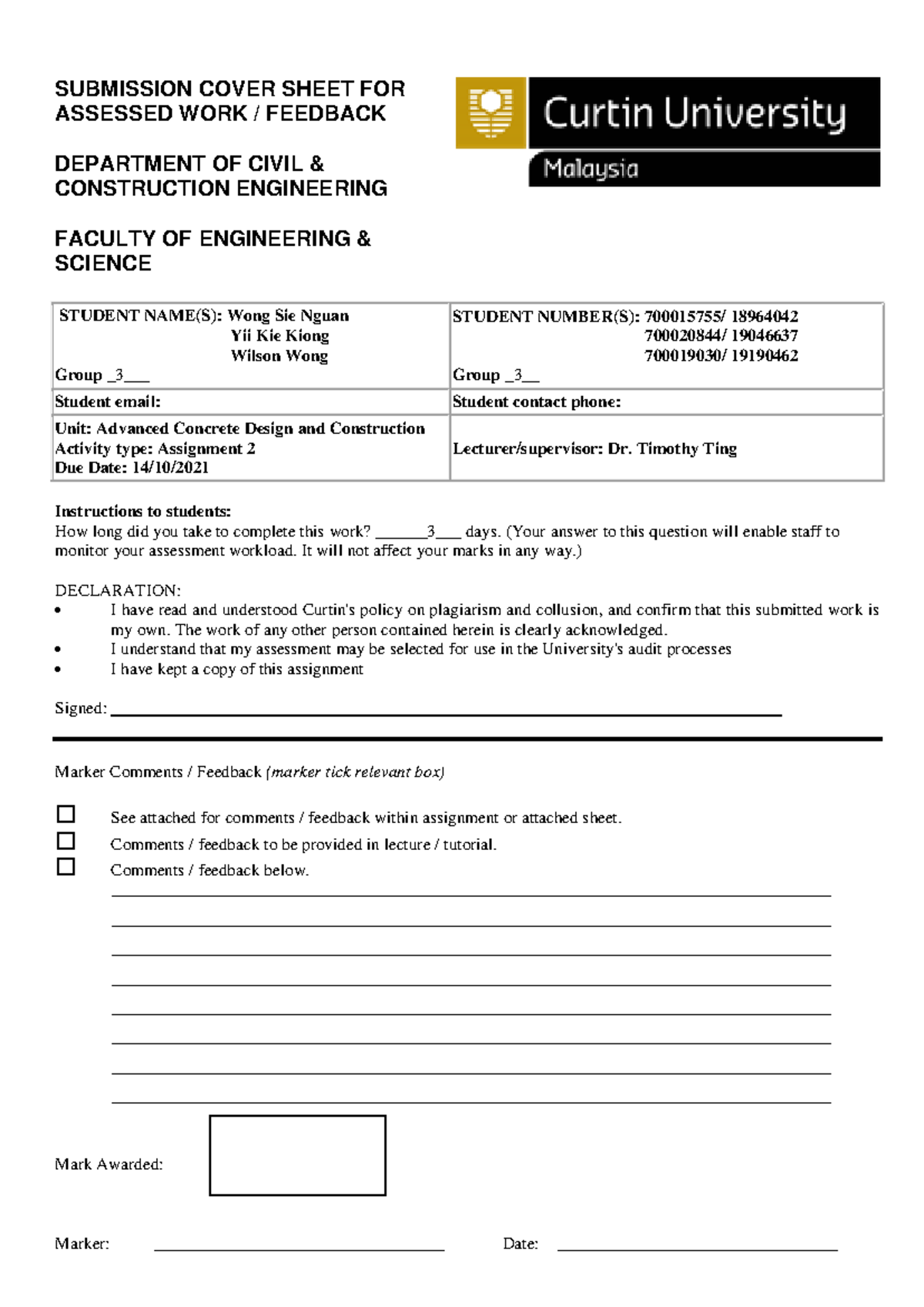 Kie Kiong Yii assignsubmission - SUBMISSION COVER SHEET FOR ASSESSED ...