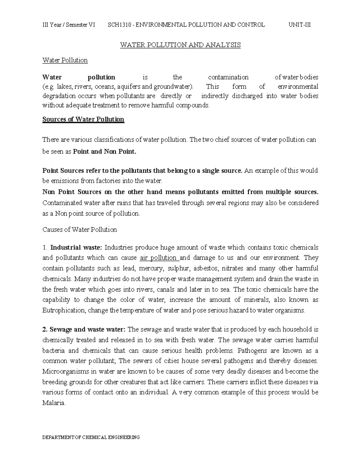 Water pollution 1 - WATER POLLUTION AND ANALYSIS Water Pollution Water ...