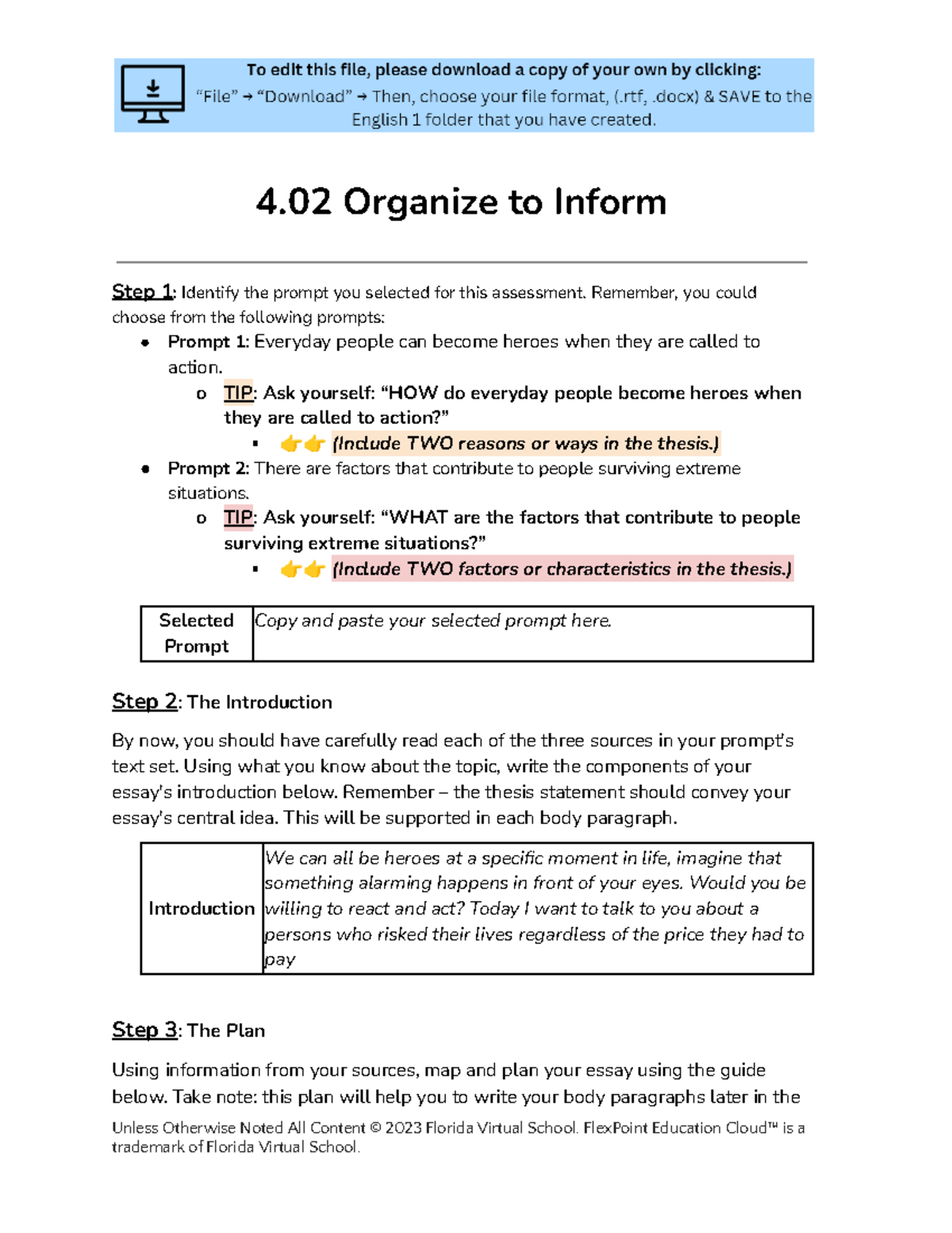 Copy of 4.02 Organize to Inform - 4 Organize to Inform Step 1: Identify ...