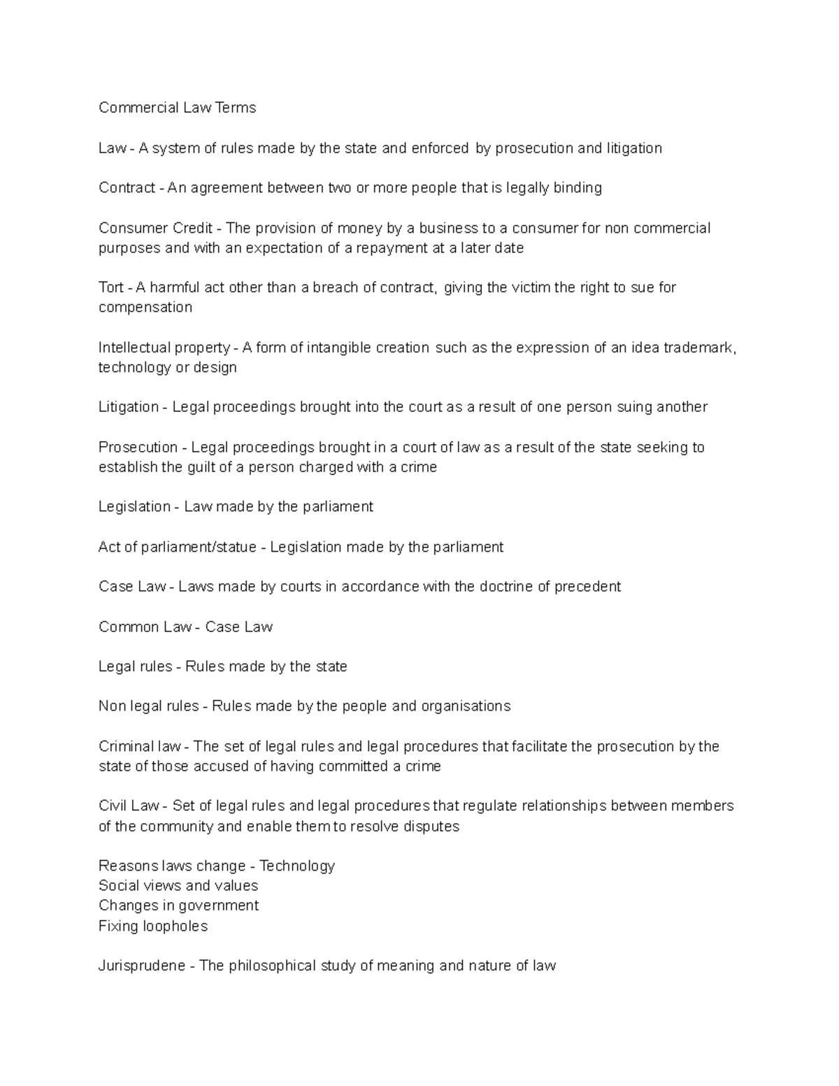 Commercial Law Terms Studocu