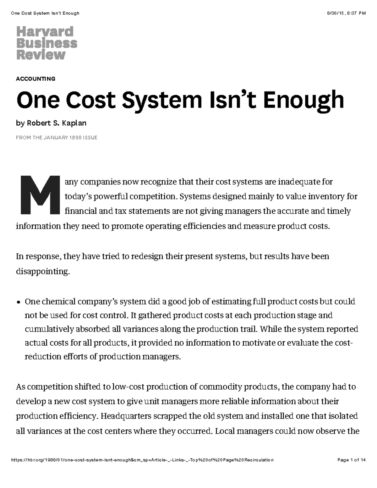 815 One Cost System Isn t Enough - ####### ACCOUNTING One Cost System ...